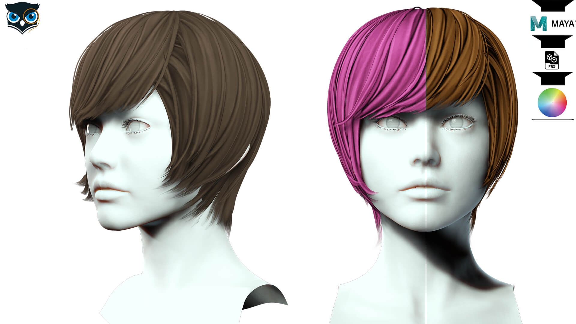 Female Short Hair - 3D Model by khaloui