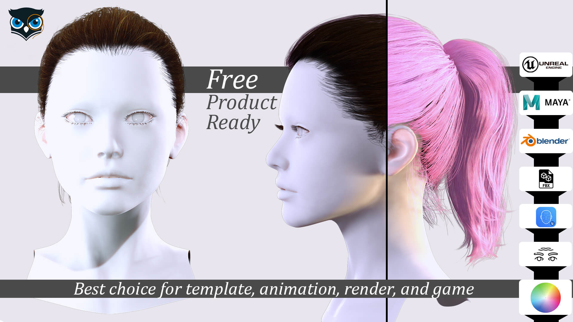 Game Ready 3D Female Hair Realistic Ponytail Model by khaloui