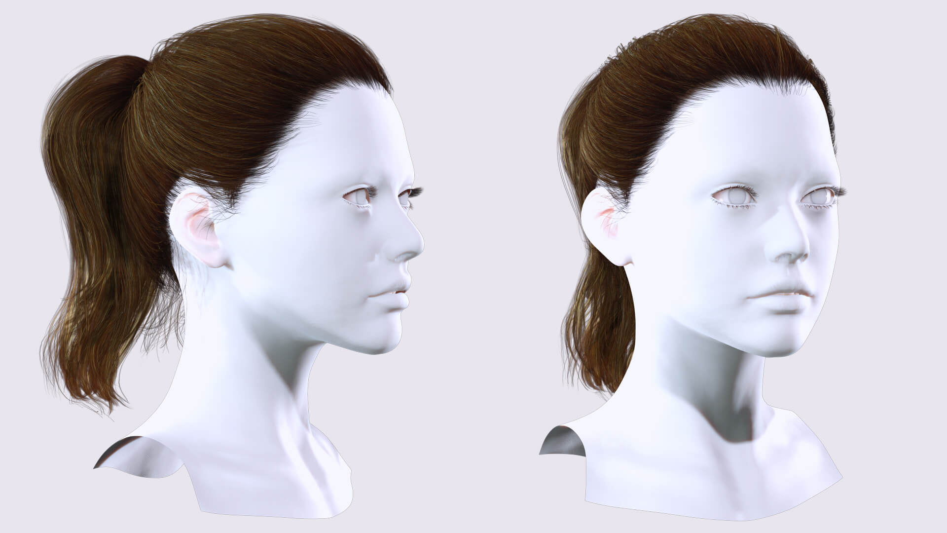 Game Ready 3D Female Hair Realistic Ponytail Model by khaloui