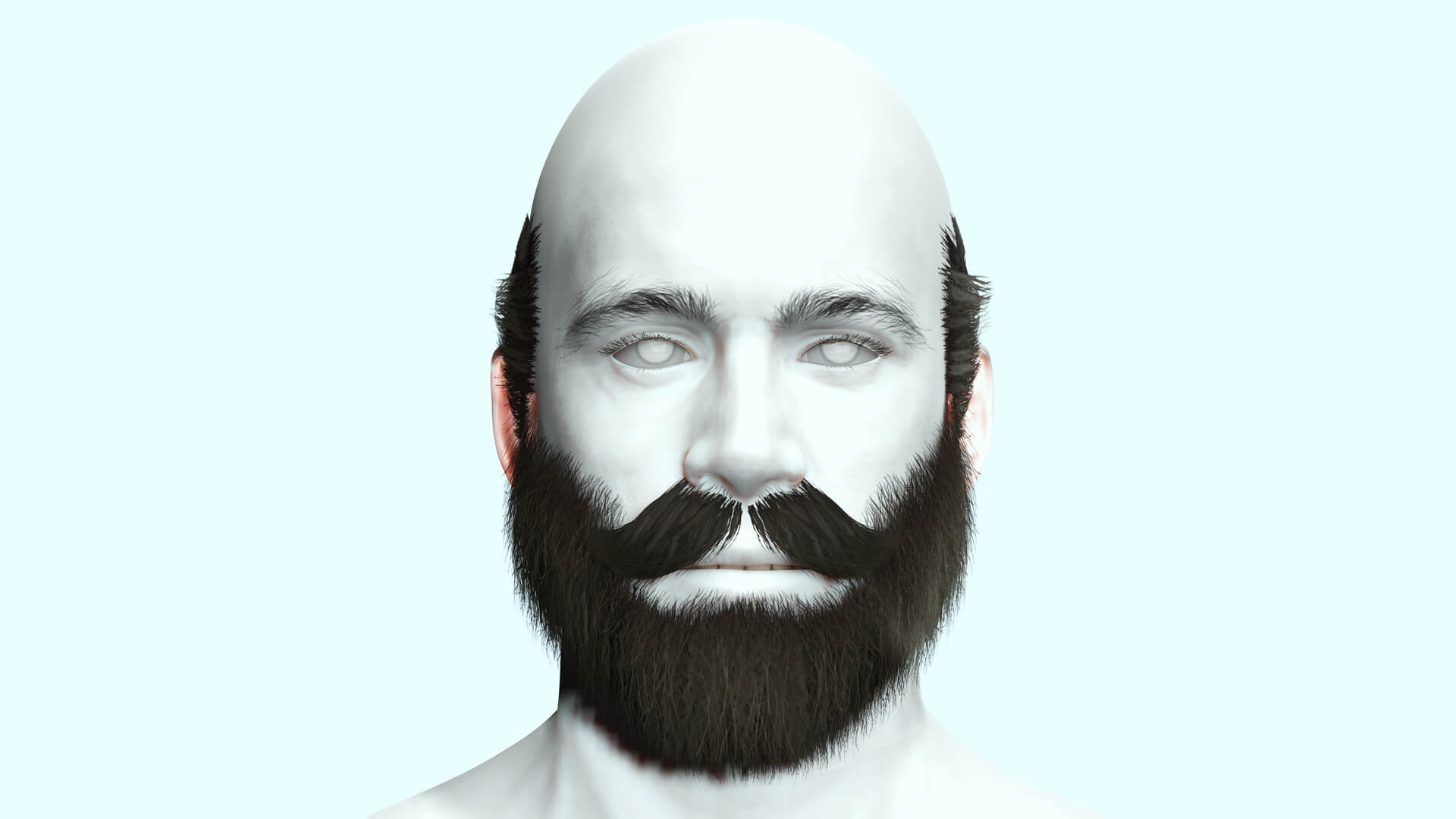Half Blad Hair - Beard - Mustache 3D Model by khaloui