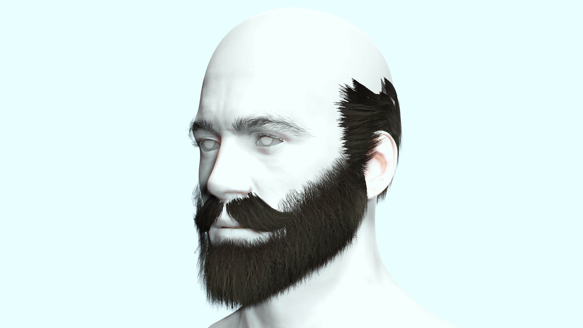 Half Blad Hair - Beard - Mustache 3D Model by khaloui