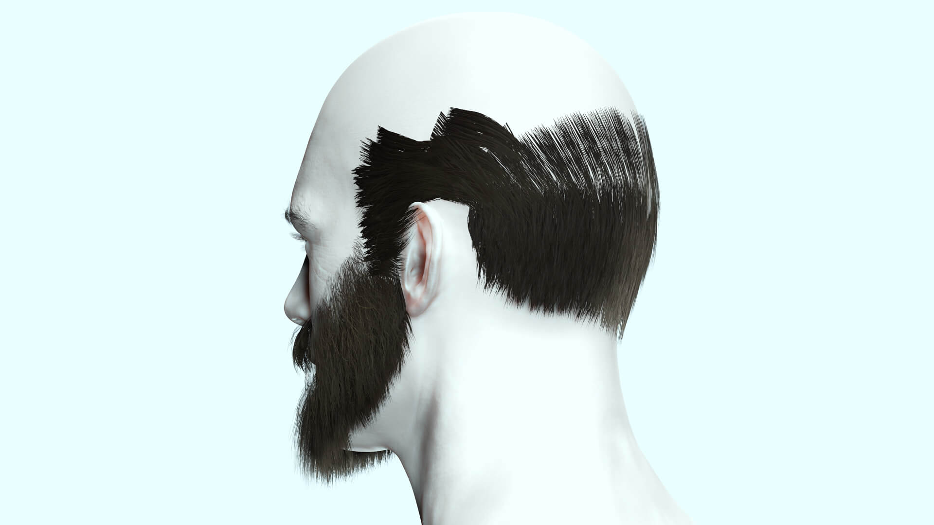 Half Blad Hair - Beard - Mustache 3D Model by khaloui