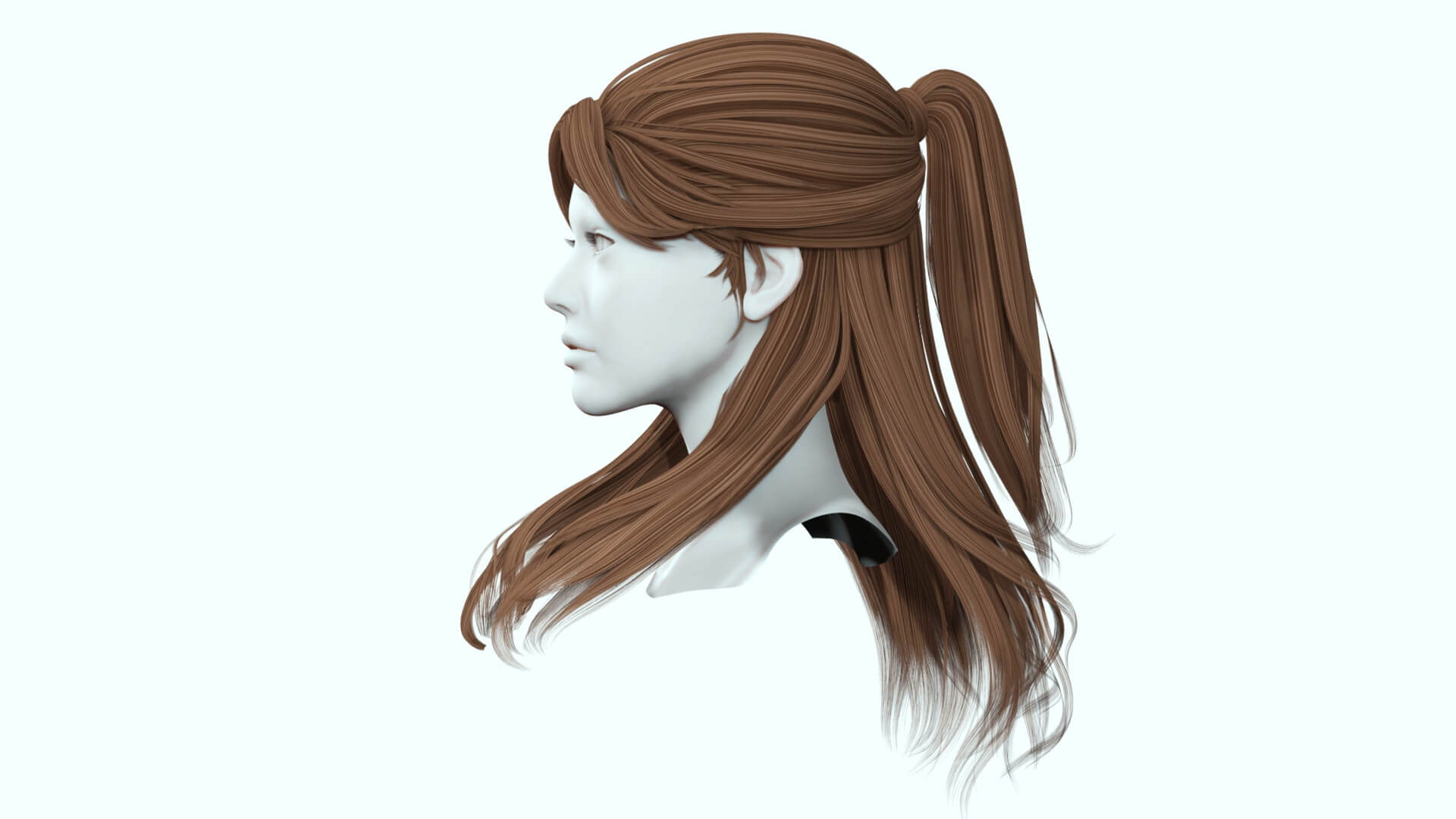 Half Up Ponytail Hair - 3D Model by khaloui