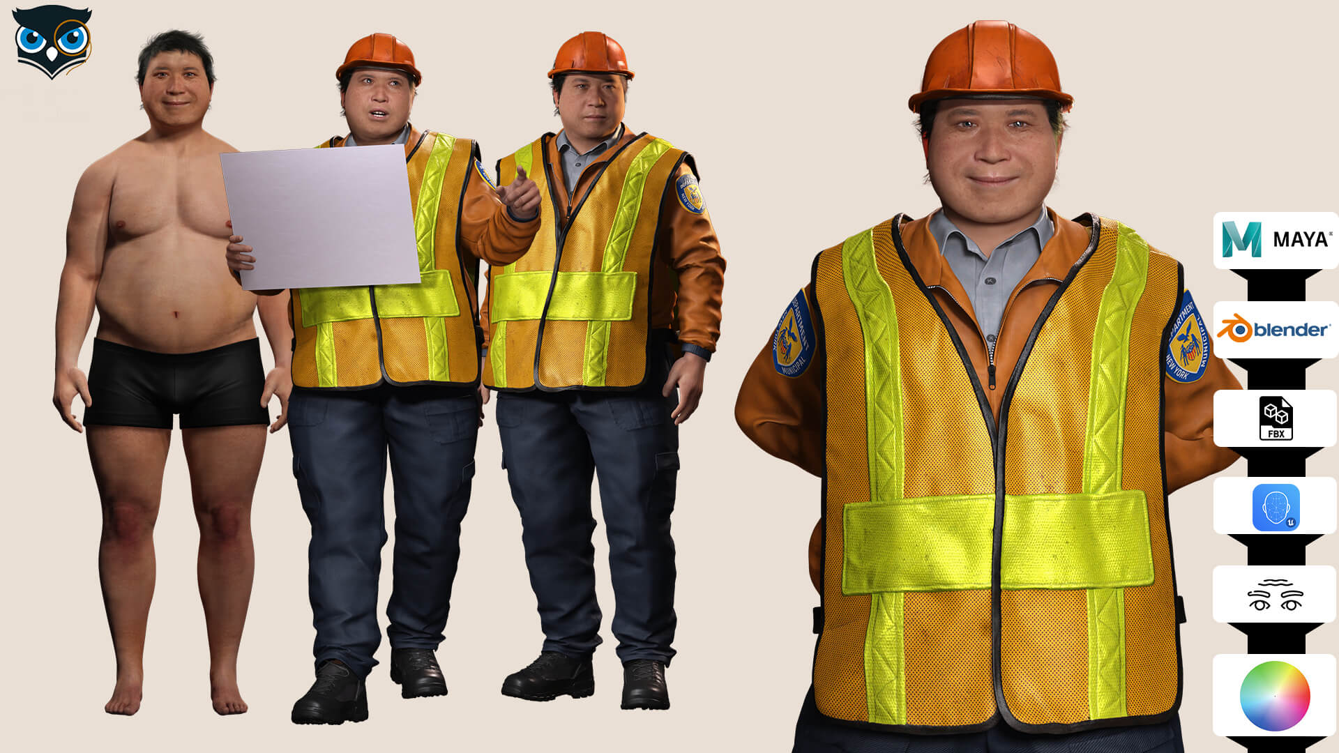 High-Quality 3D Construction Foreman Character Model by khaloui