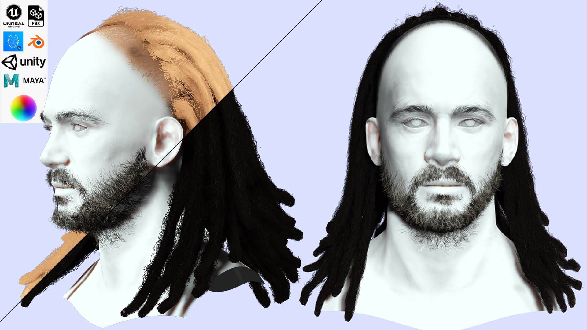 Long Hair Man - Dread Locks 3D Model by khaloui