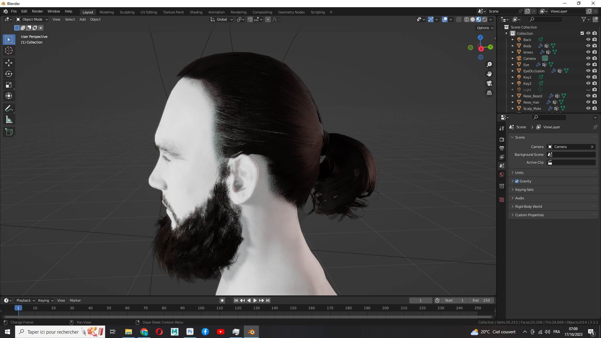 Man Ponytail Hair - 3D Model by khaloui