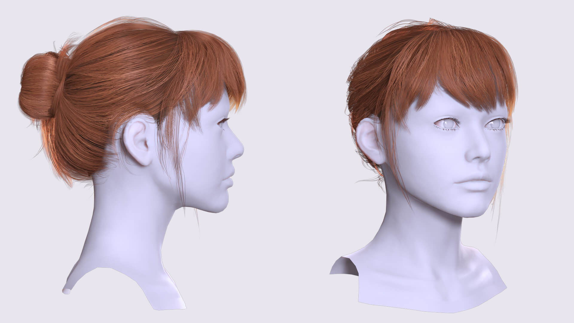 Next-Gen 3D Female Bun Bangs Hairstyle PBR Real-Time Ready by khaloui
