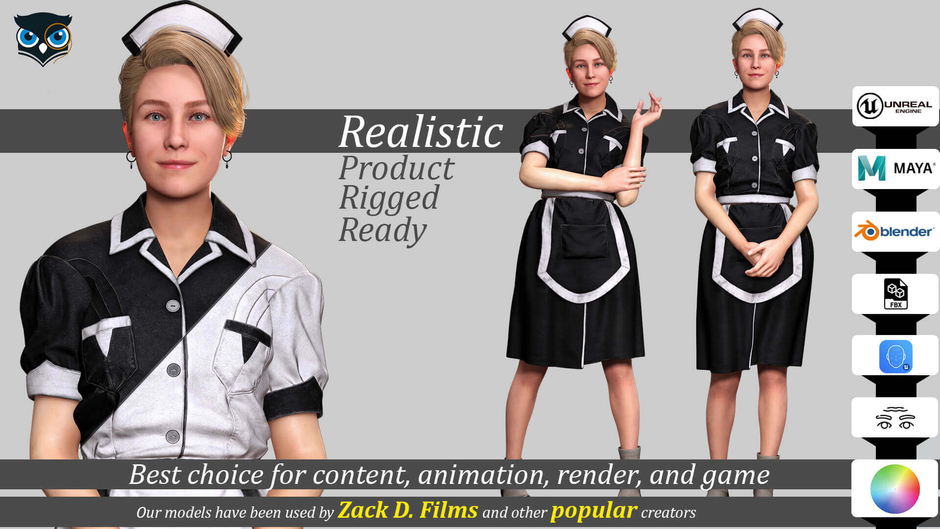 Vintage Housekeeper Woman Game Ready Model by khaloui