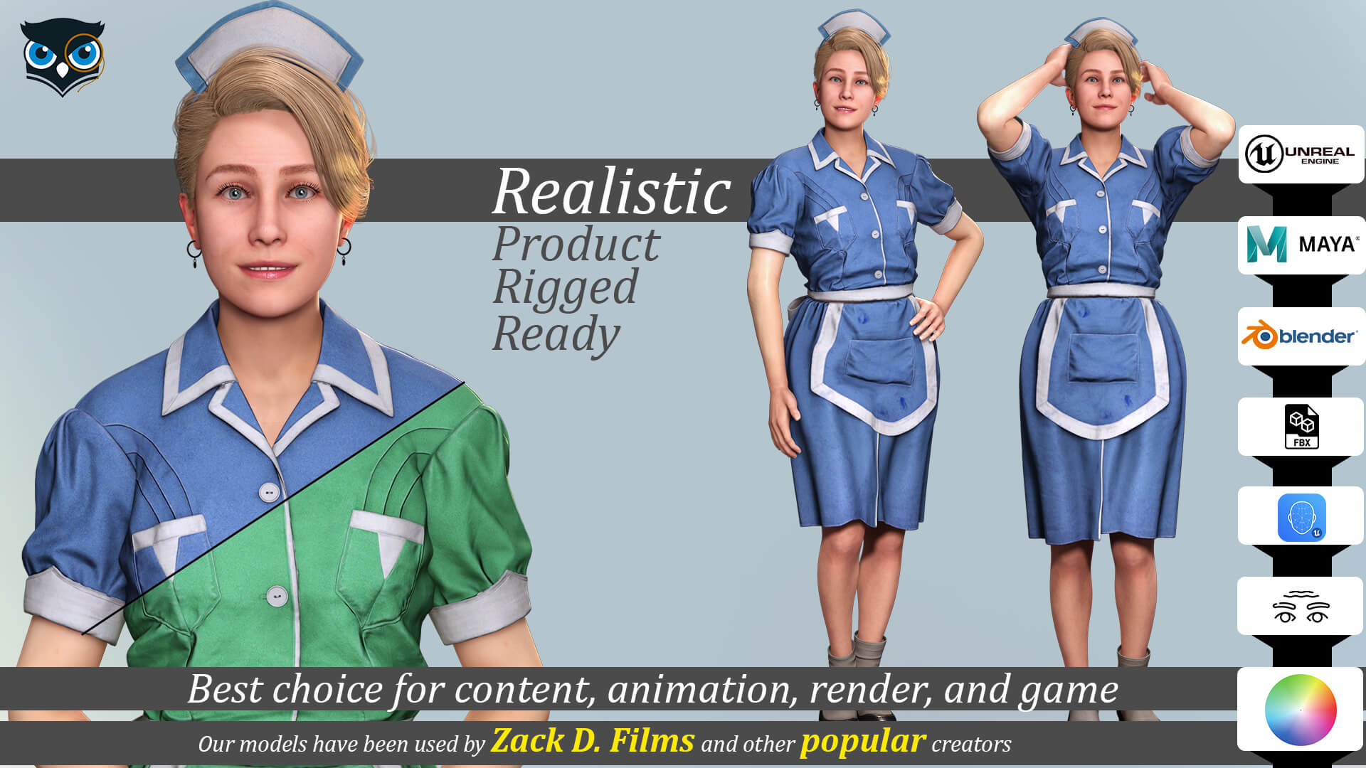 Nurse Character Game Ready Woman in Uniform - 3D Model by khaloui