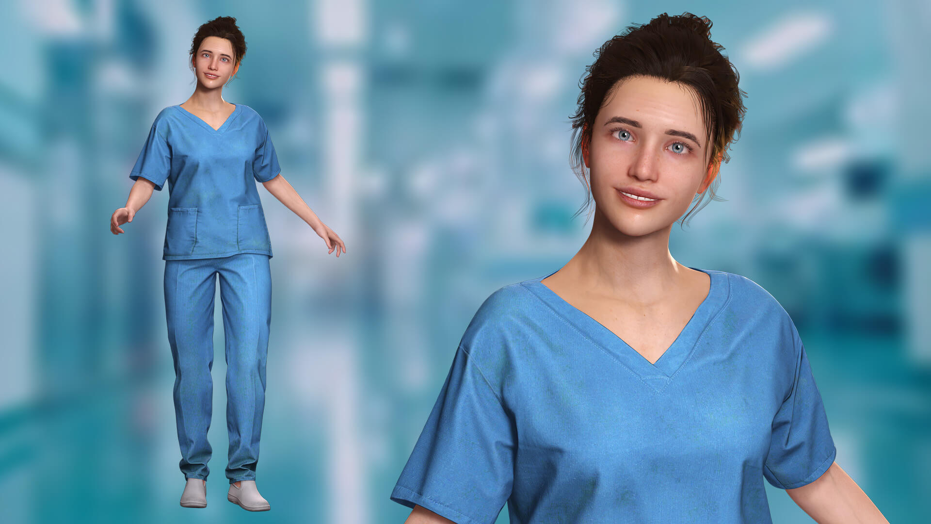 Professional Nurse in Scrubs Realistic Rigged 3D Model by khaloui