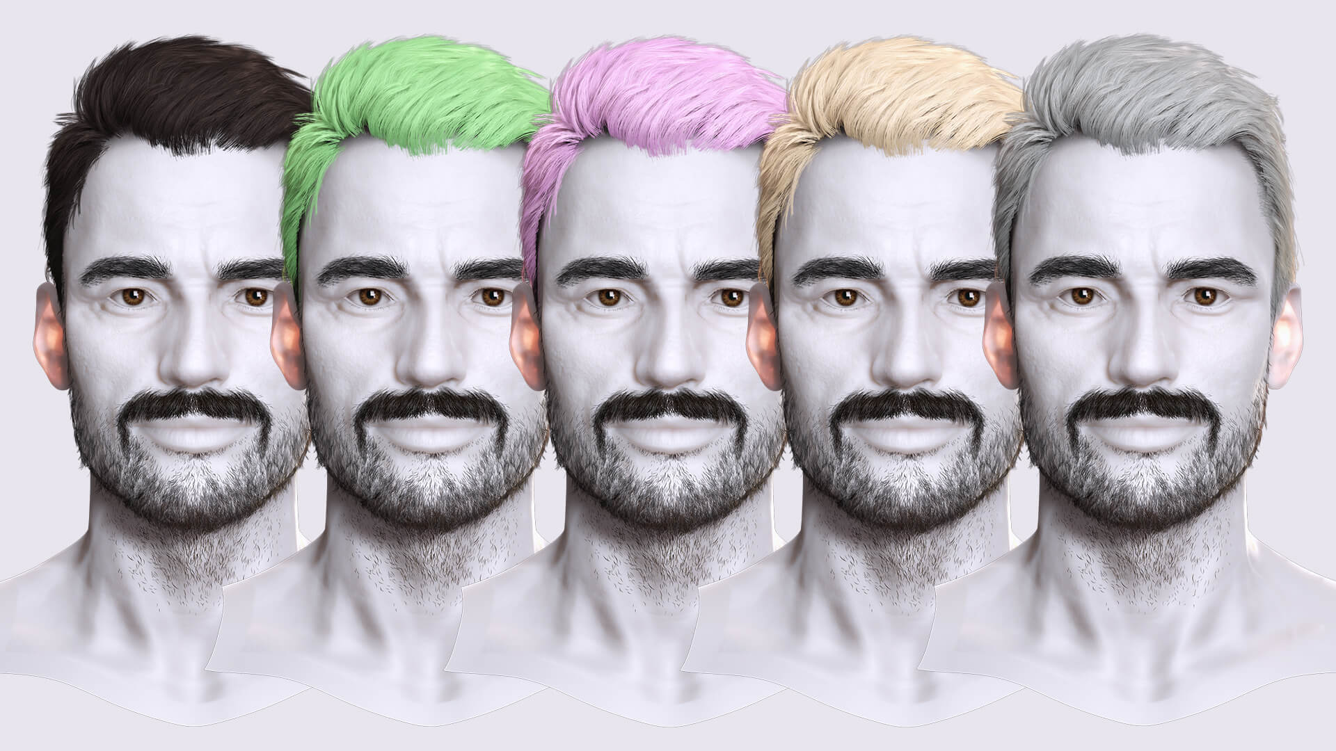 Realistic 3D Male Hair Beard Mustache Game CGI Ready by khaloui