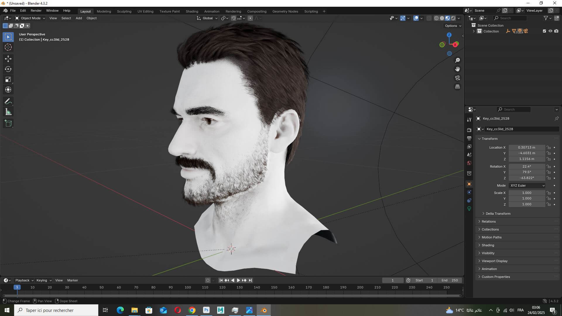 Realistic 3D Male Hair Beard Mustache Game CGI Ready by khaloui