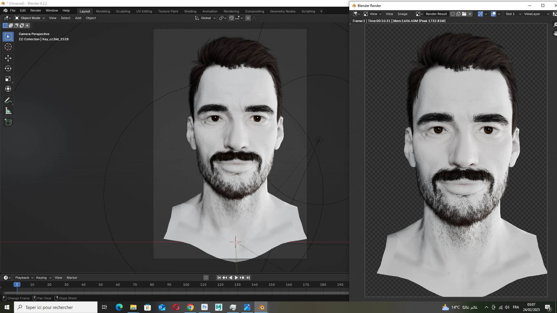 Realistic 3D Male Hair Beard Mustache Game CGI Ready by khaloui