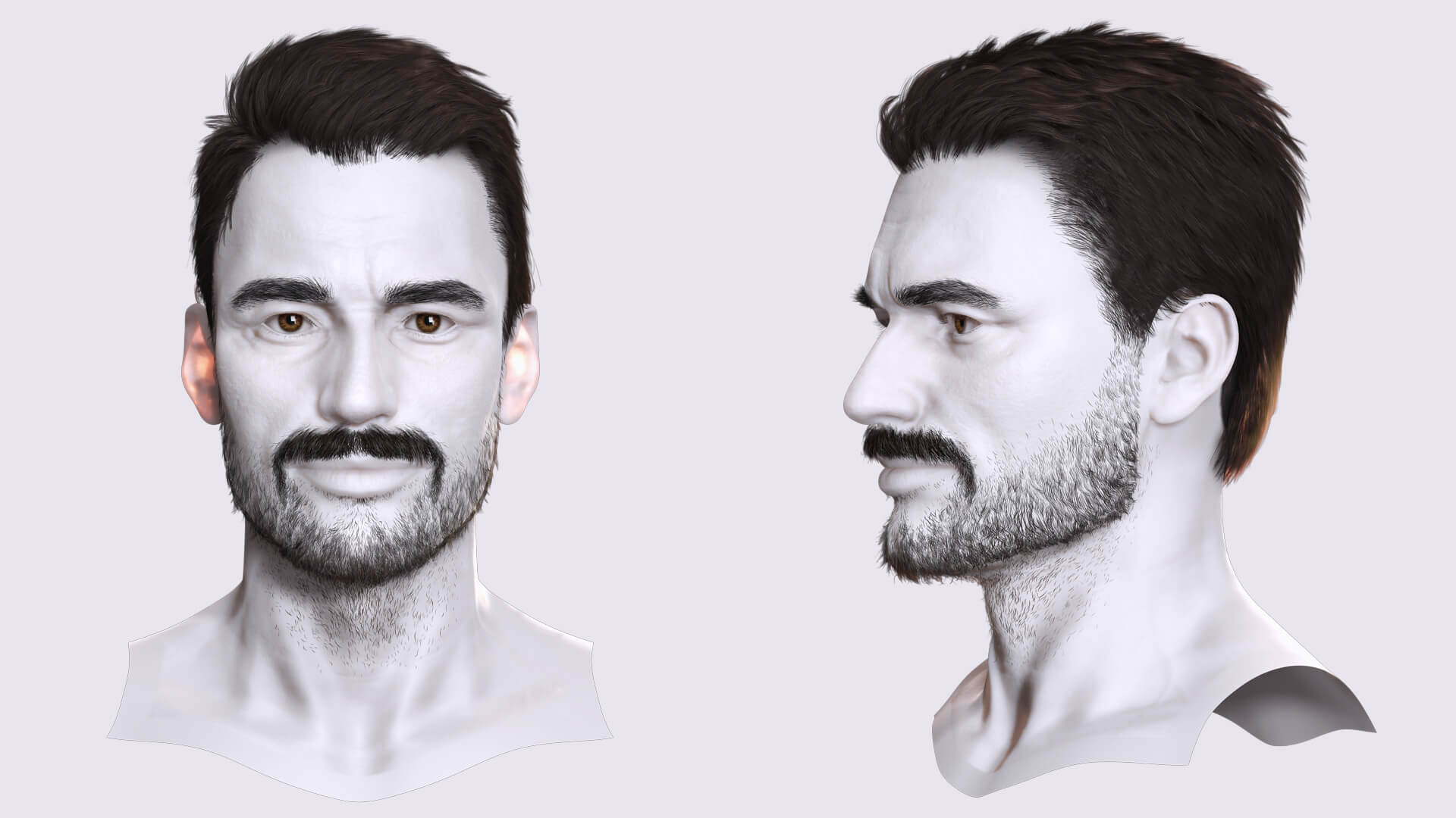 Realistic 3D Male Hair Beard Mustache Game CGI Ready by khaloui
