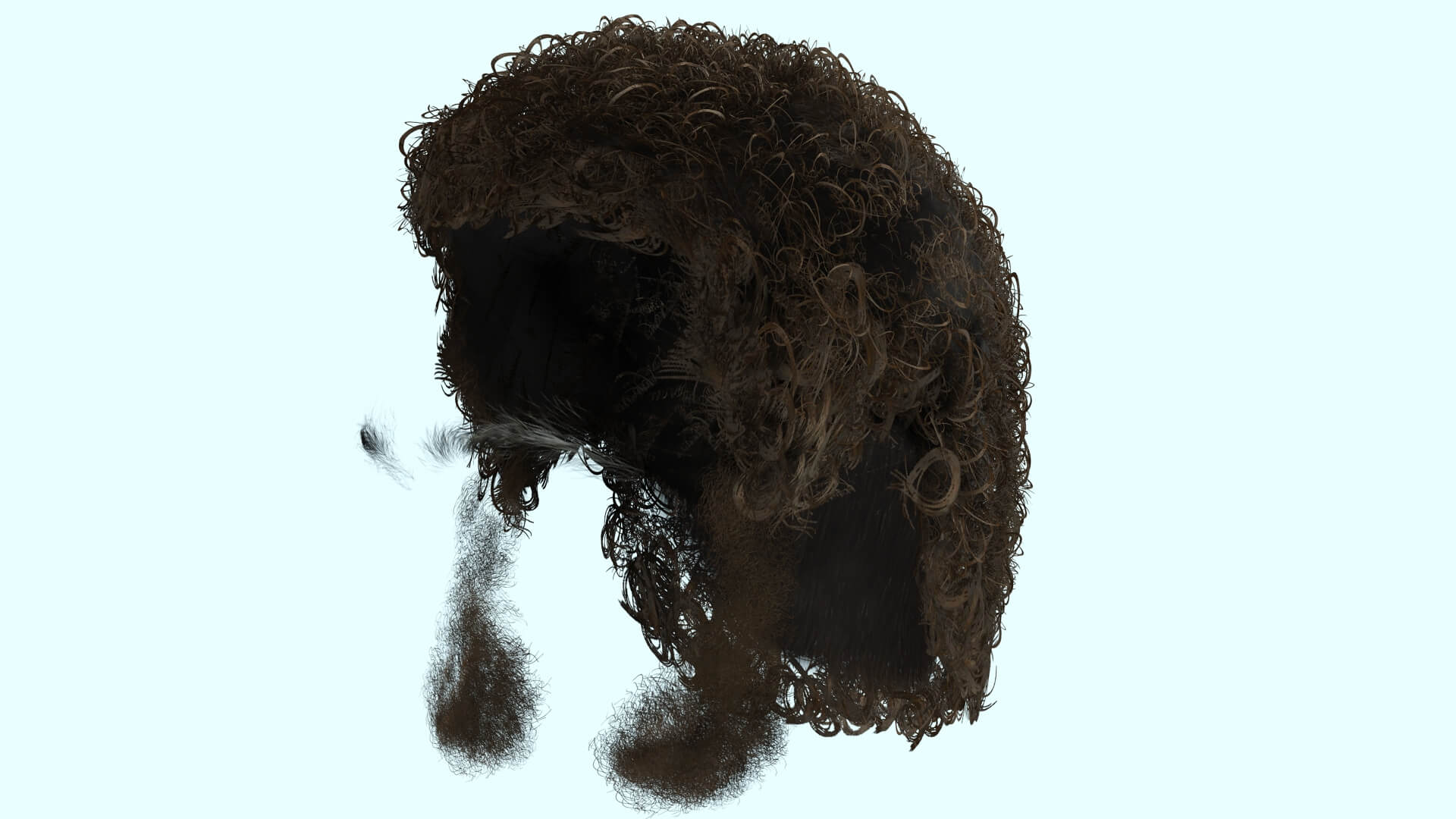 Realistic Curly Man Hair - Sideburns Beard 3D Model by khaloui