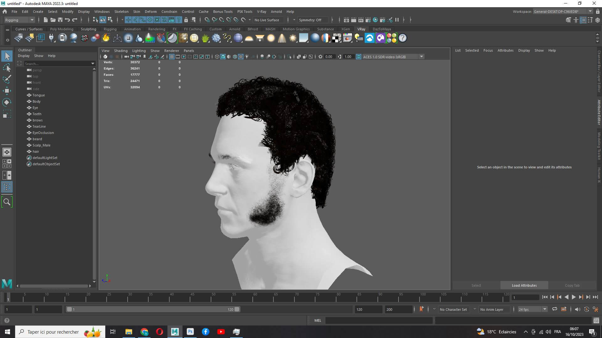 Realistic Curly Man Hair - Sideburns Beard 3D Model by khaloui