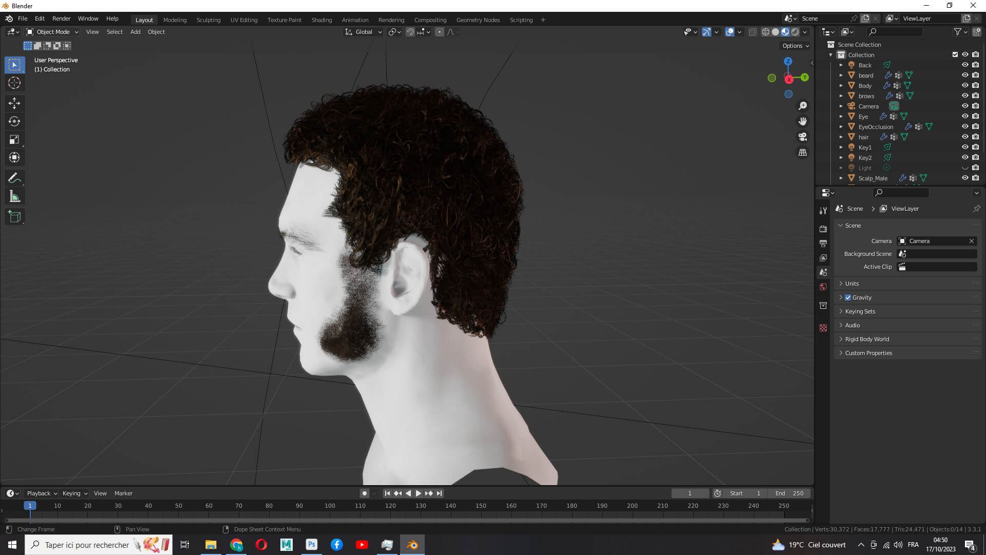 Realistic Curly Man Hair - Sideburns Beard 3D Model by khaloui