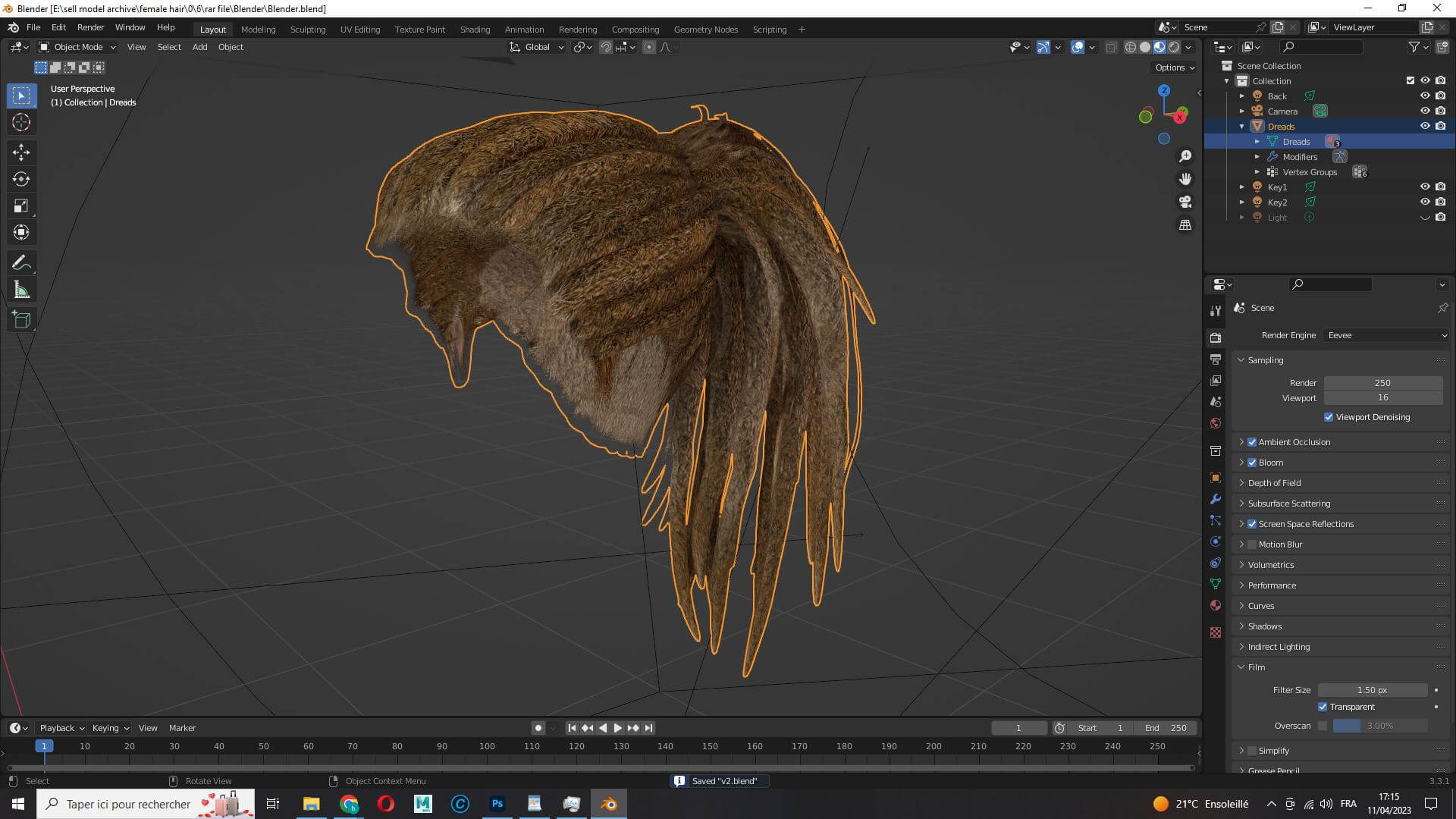 Dreads Hair Rasta - Free 3D Model by khaloui
