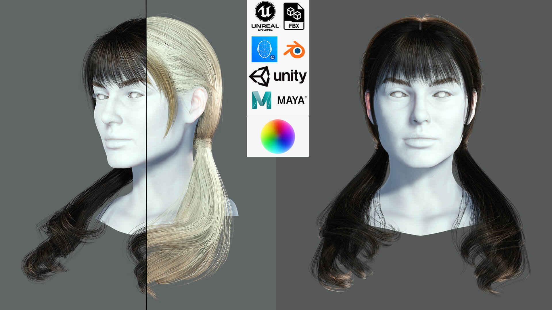 Realistic Female Hair 6 Colorable Card - 3D Model by khaloui