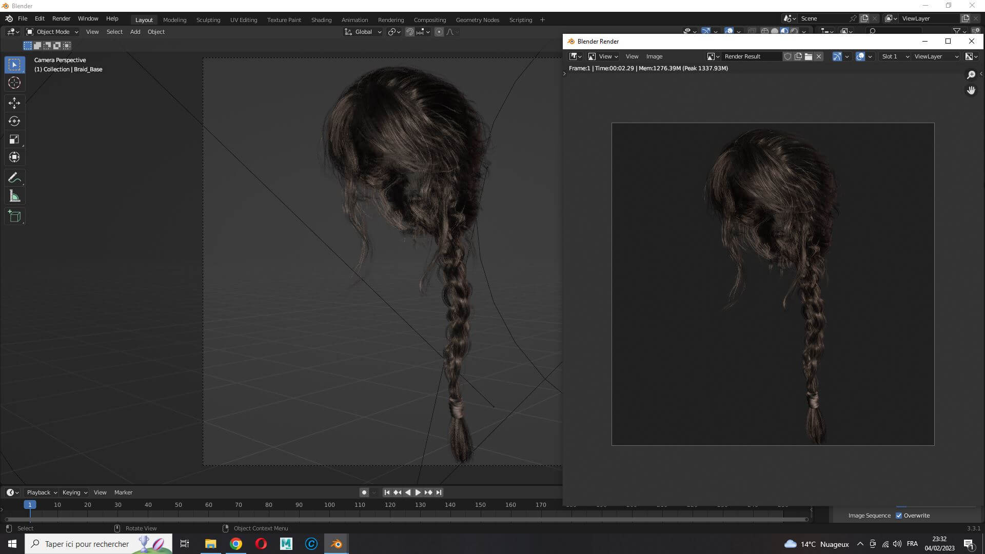 Realistic Female Hair Braid Low Poly - 3D Model by khaloui