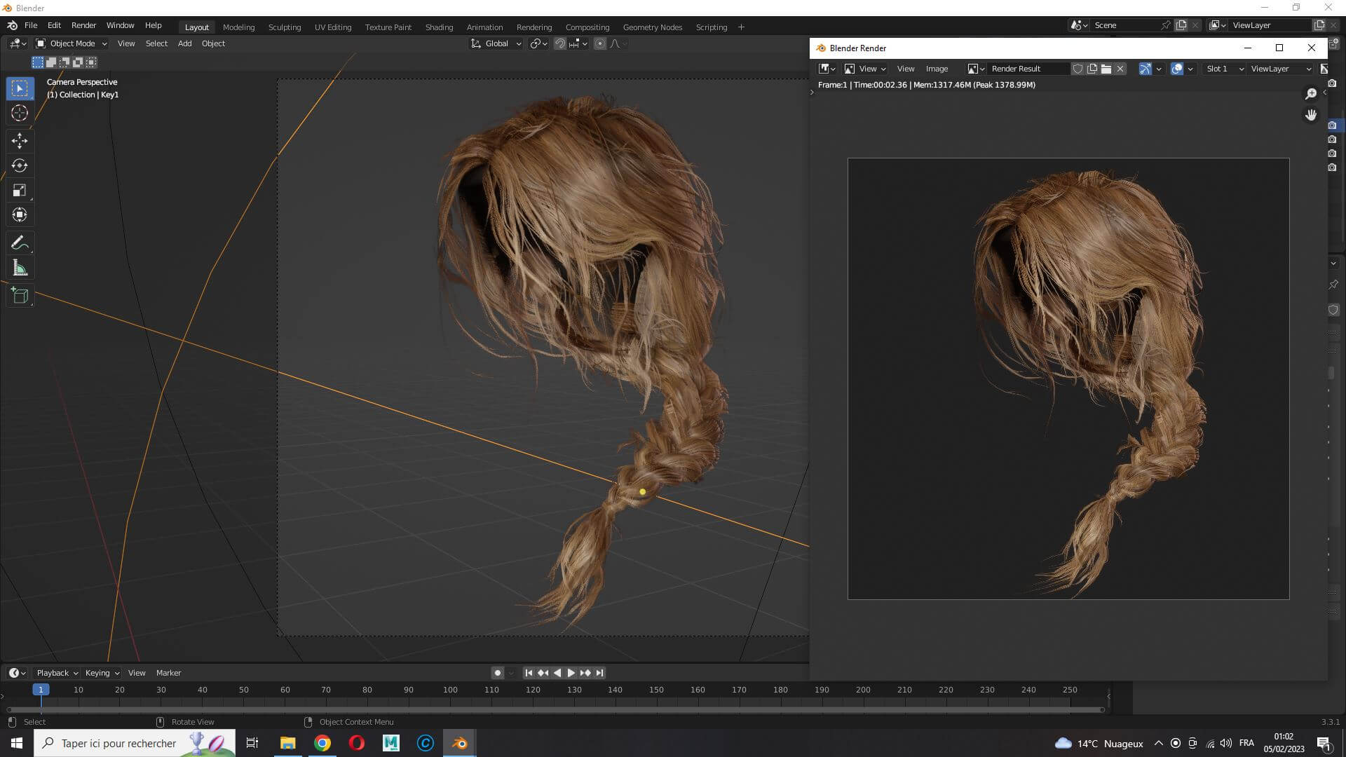 Female Hair Braid Side - 3D Model by khaloui
