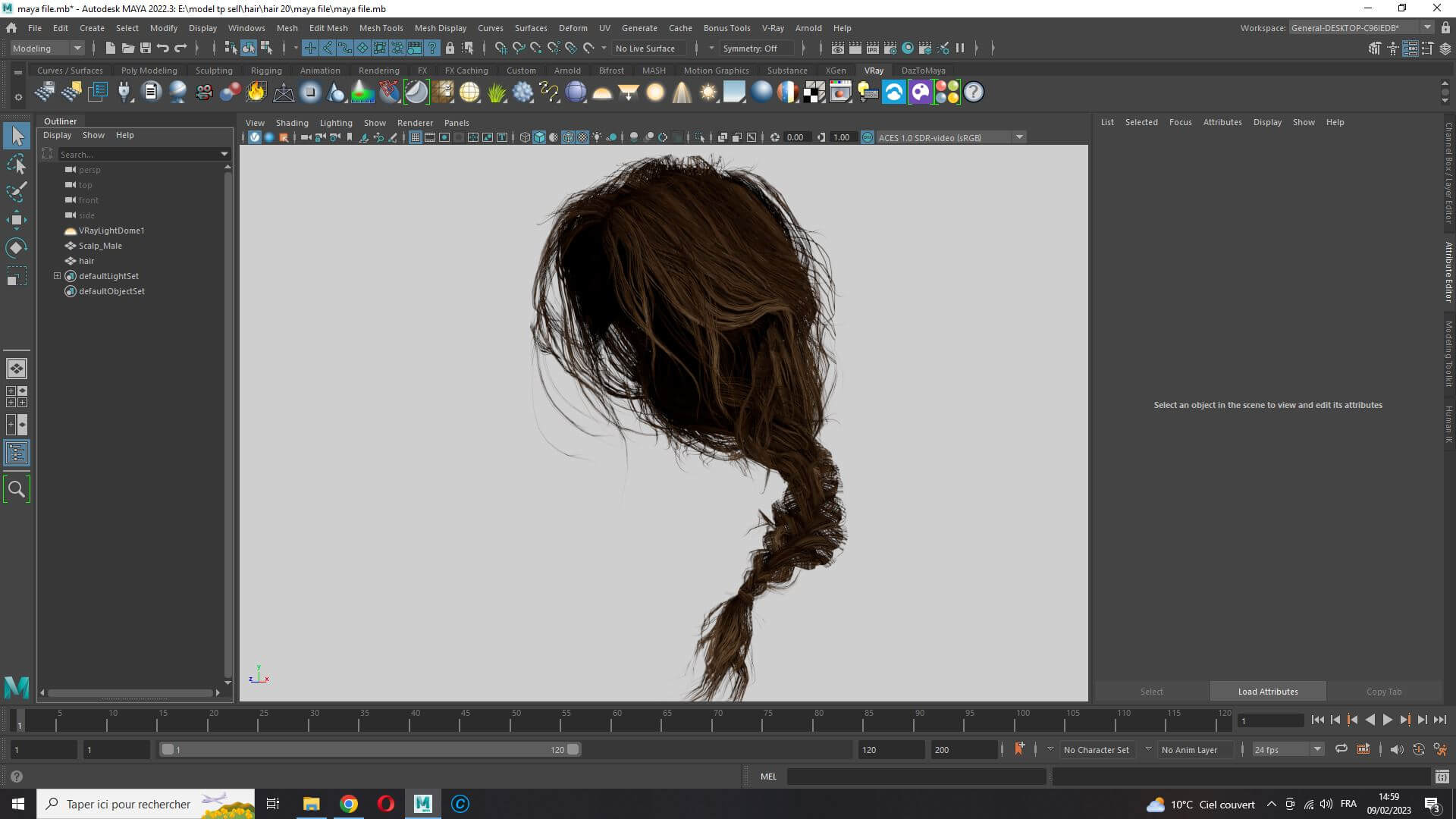 Female Hair Braid Side - 3D Model by khaloui