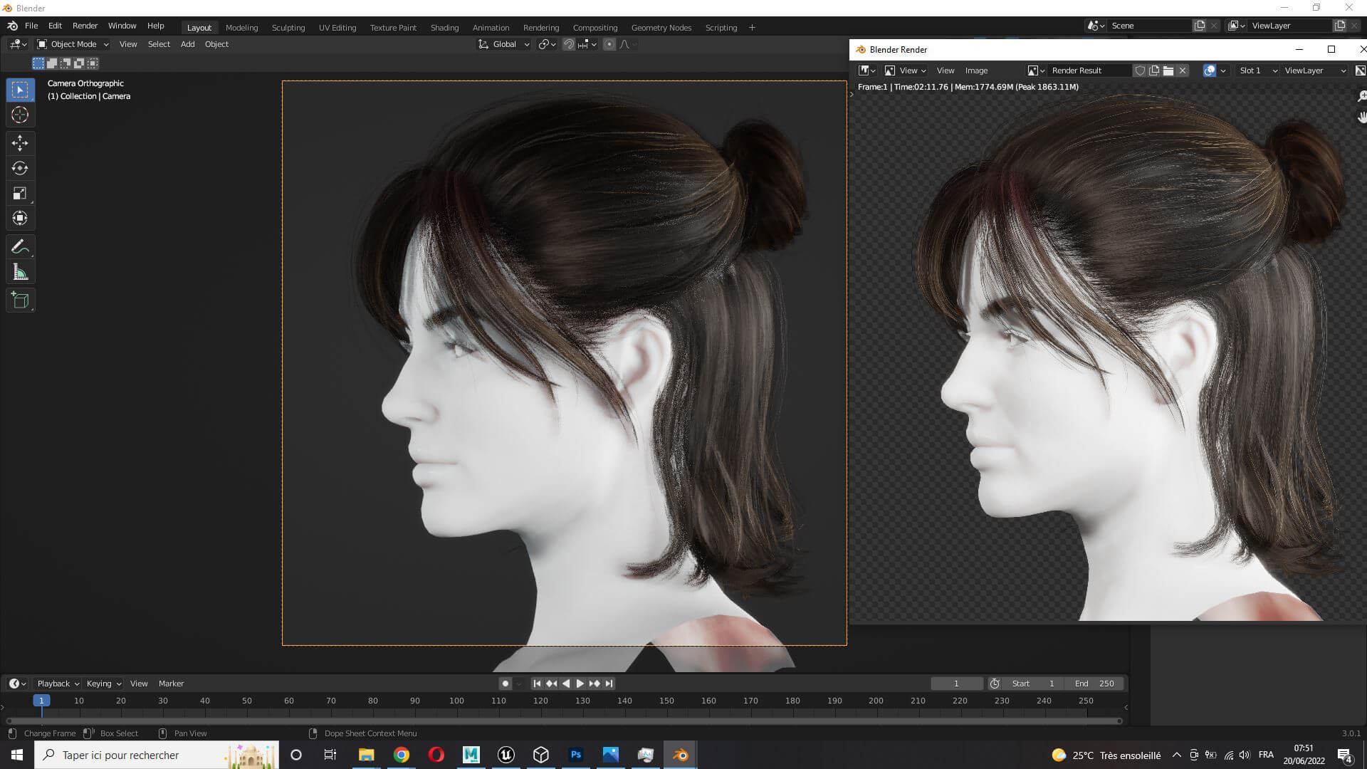 Female Hair 2 - 3D Model by khaloui