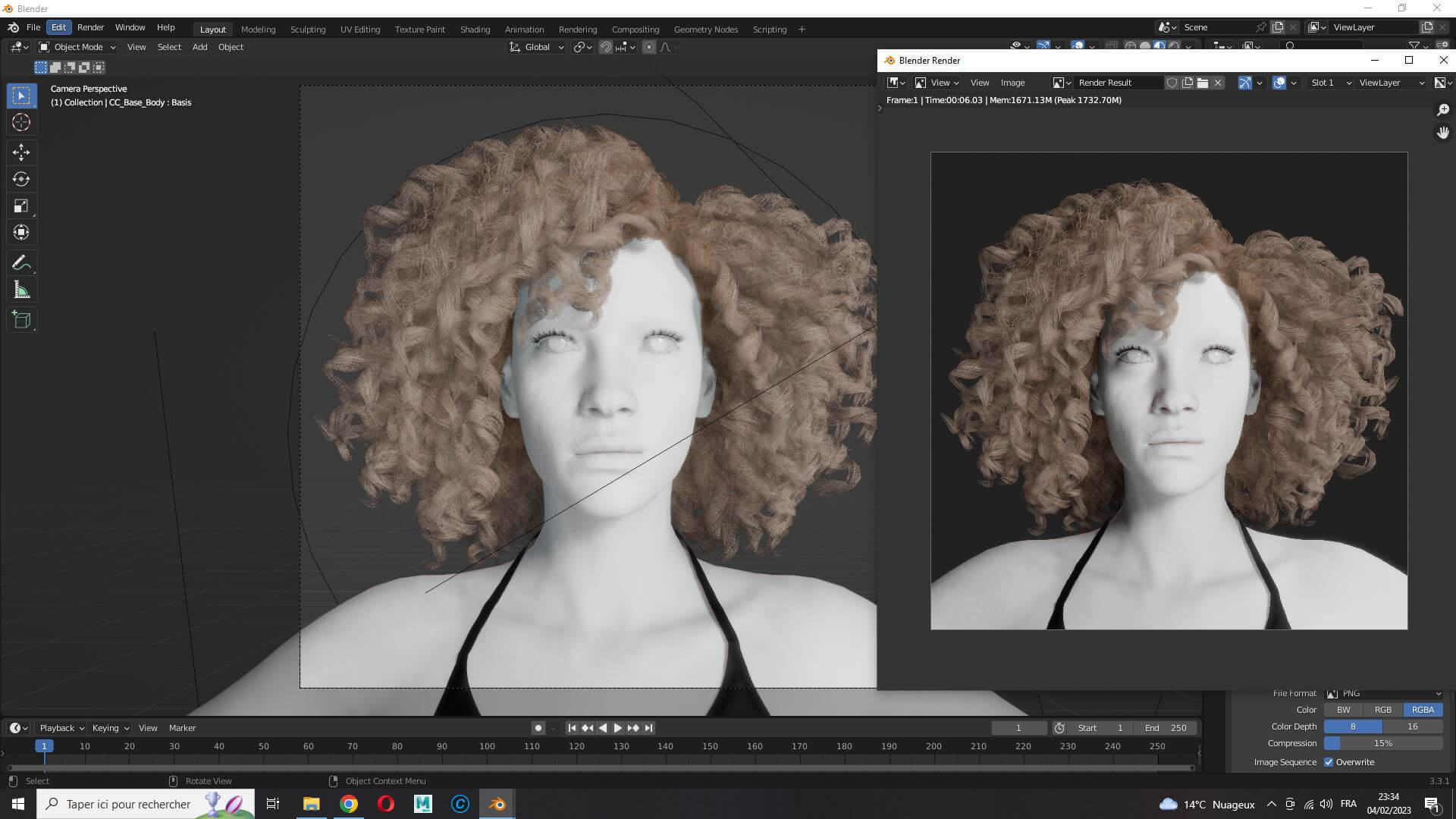 Realistic Female Hair Curly Low Poly - 3D Model by khaloui