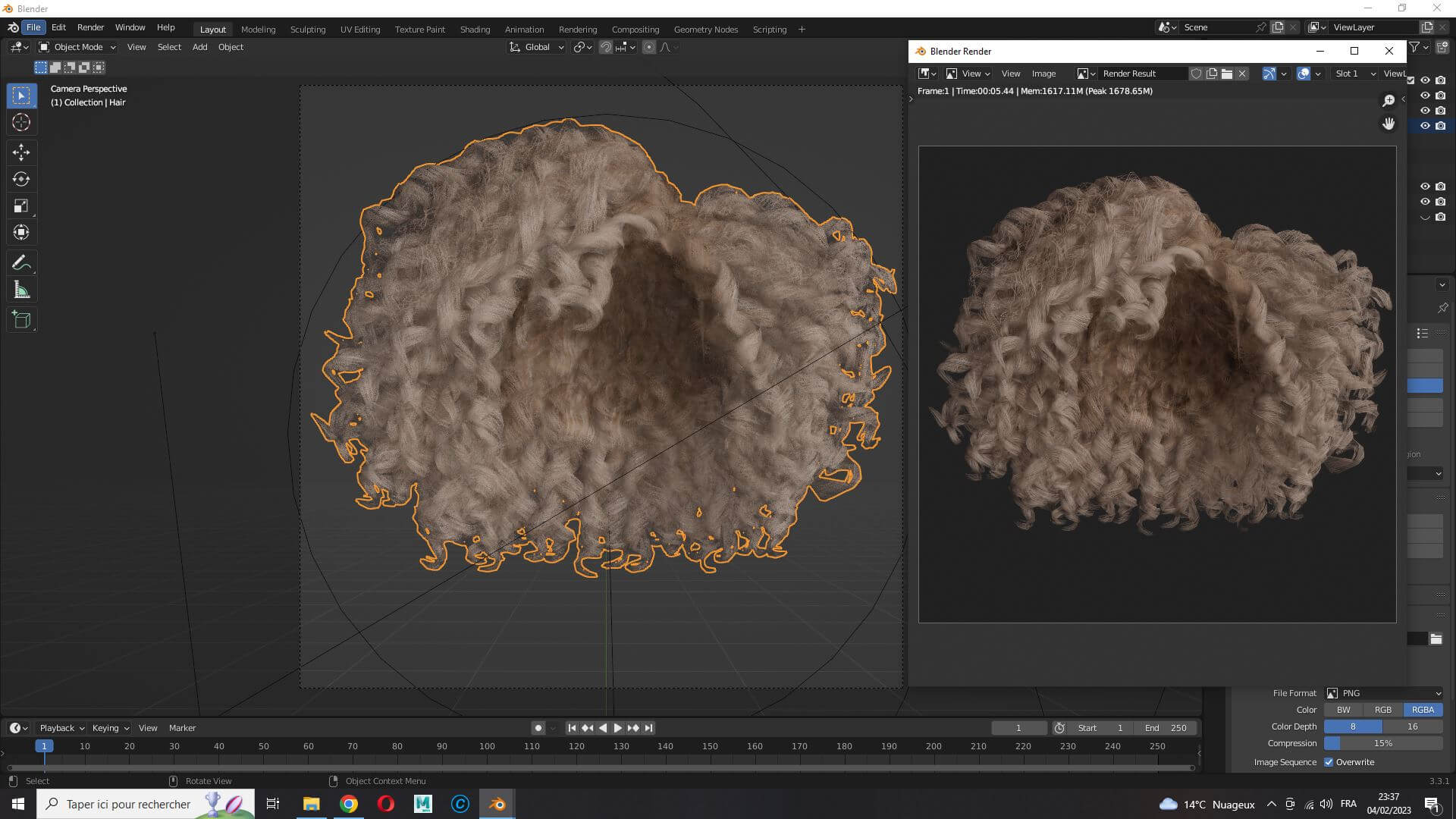 Realistic Female Hair Curly Low Poly - 3D Model by khaloui