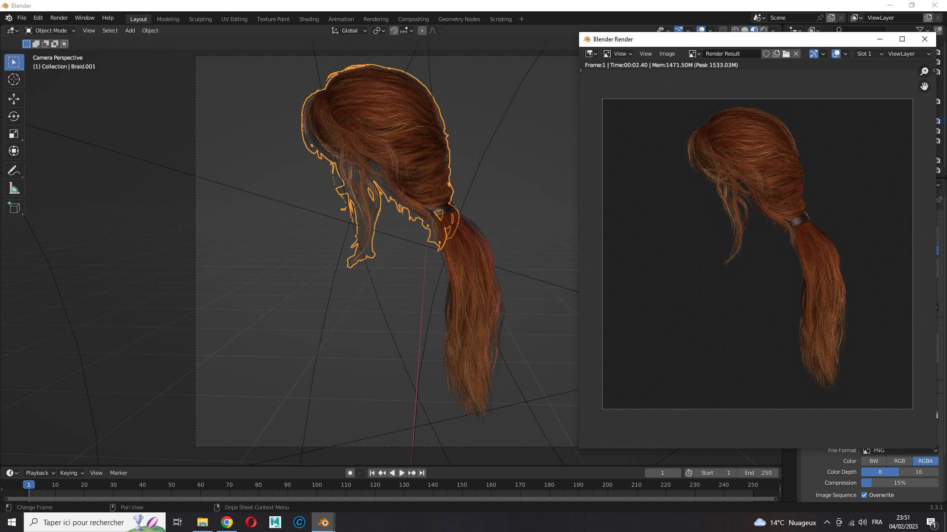 Realistic Female Hair Long Tail Low Poly - 3D Model by khaloui