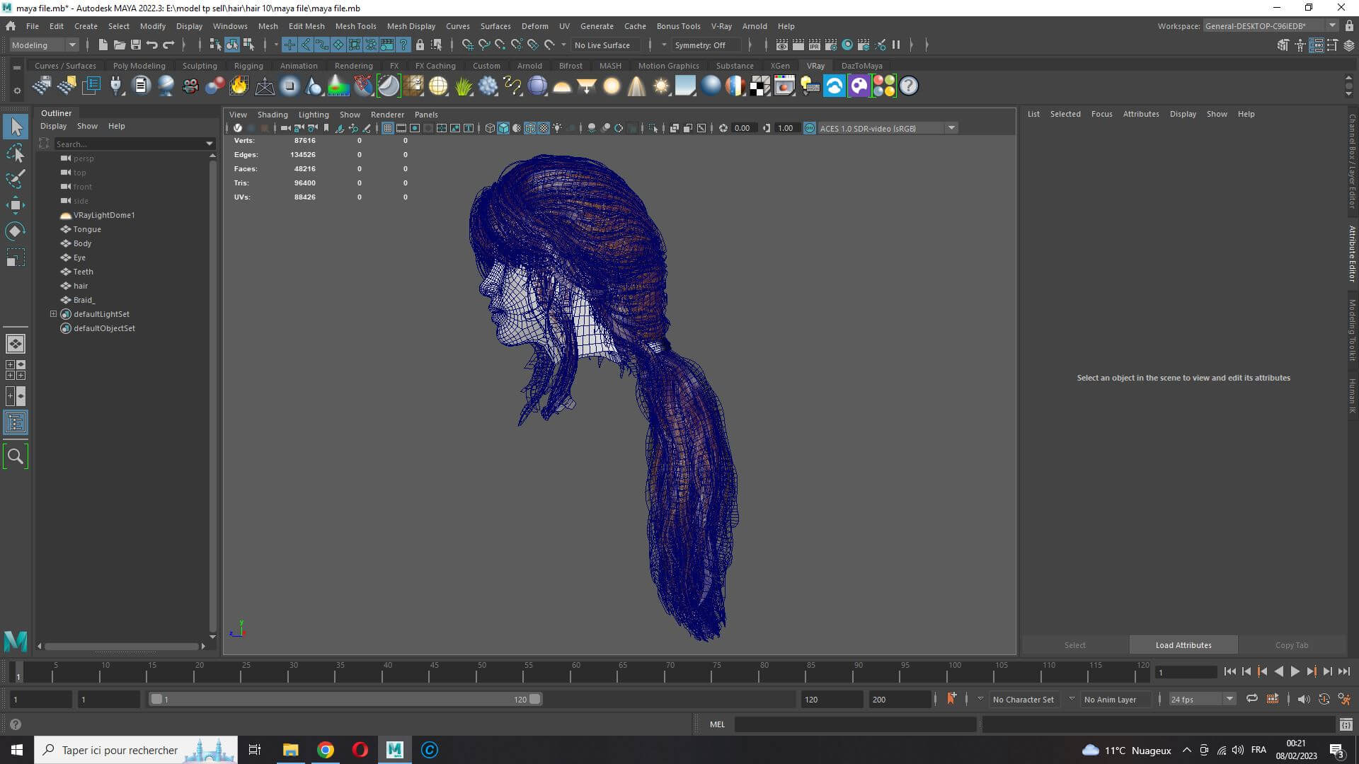 Realistic Female Hair Long Tail Low Poly - 3D Model by khaloui