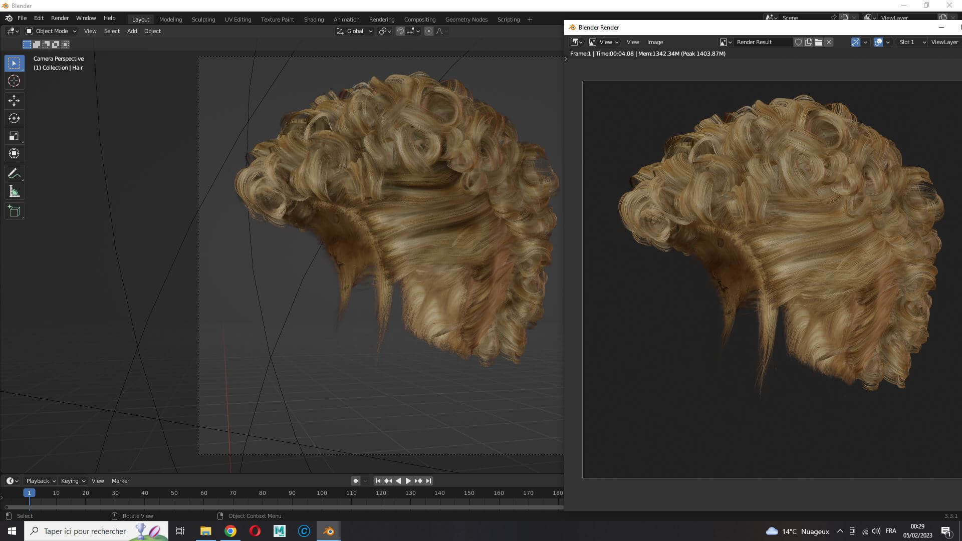 Realistic Female Hair Modern - 3D Model by khaloui