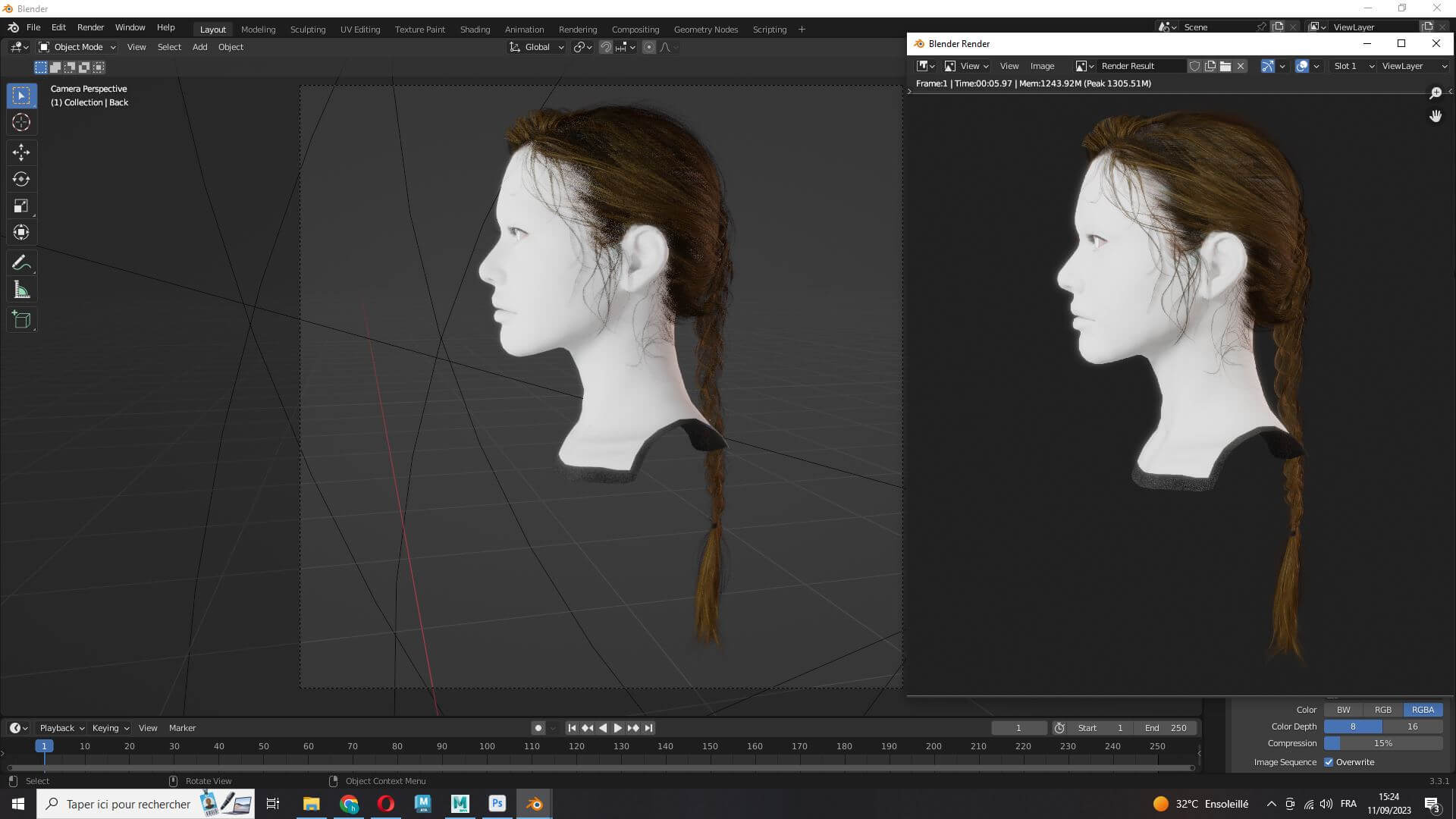 Realistic Female Hairstyle - Long Braid 3D Model by khaloui