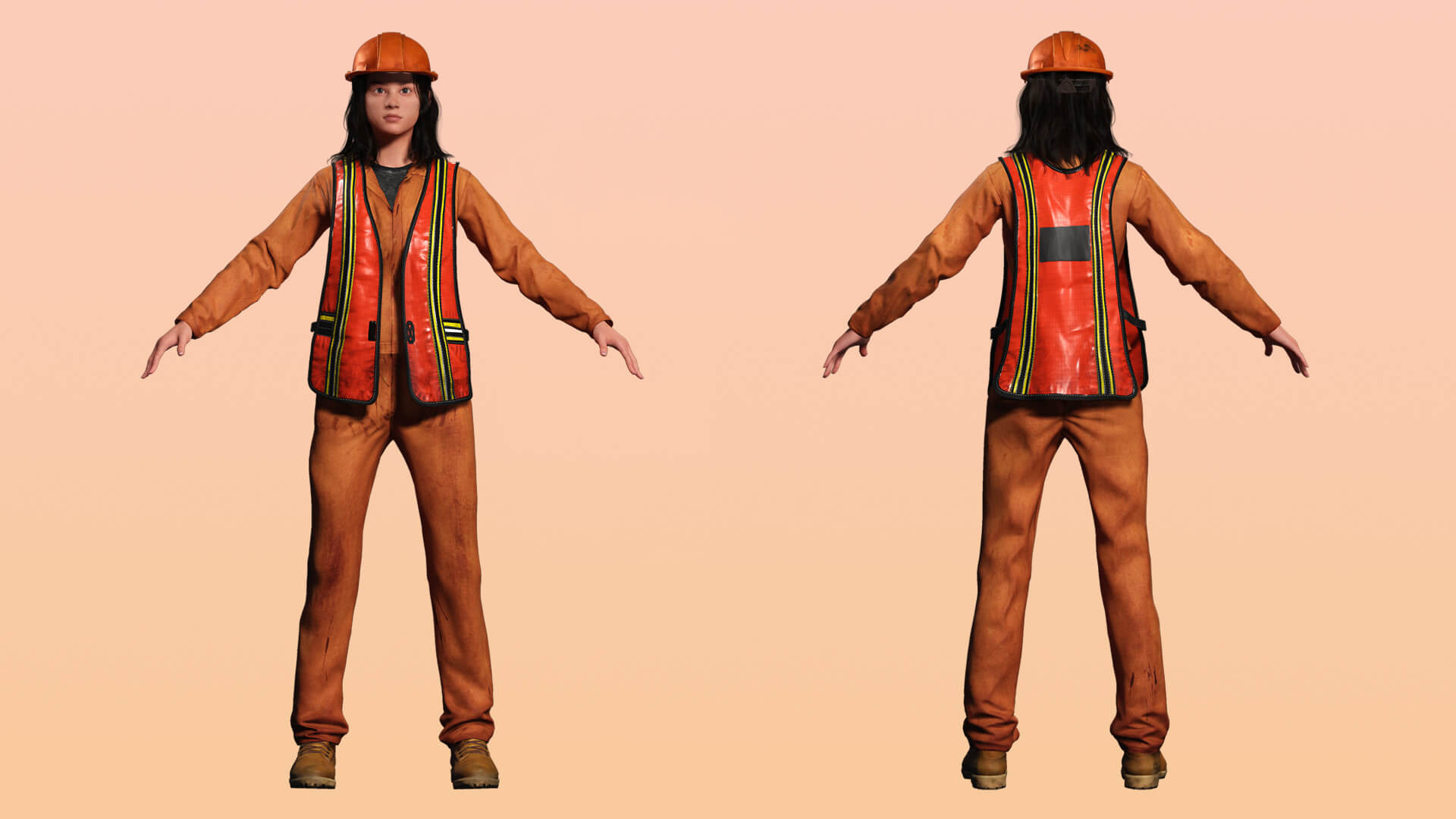 Realistic Female Laborer 3D Model for Construction Projects by khaloui