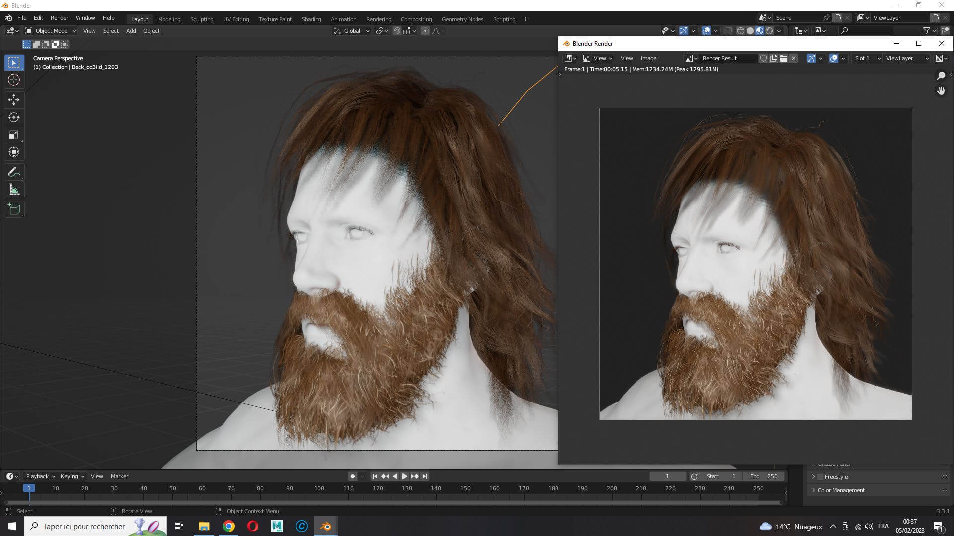 Realistic Hair Beard Brows Mustache Low Poly - 3D Model by khaloui