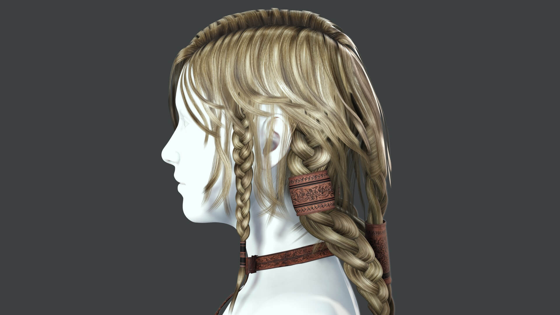 Realistic Hair Braid Realtime Low Poly - 3D Model by khaloui