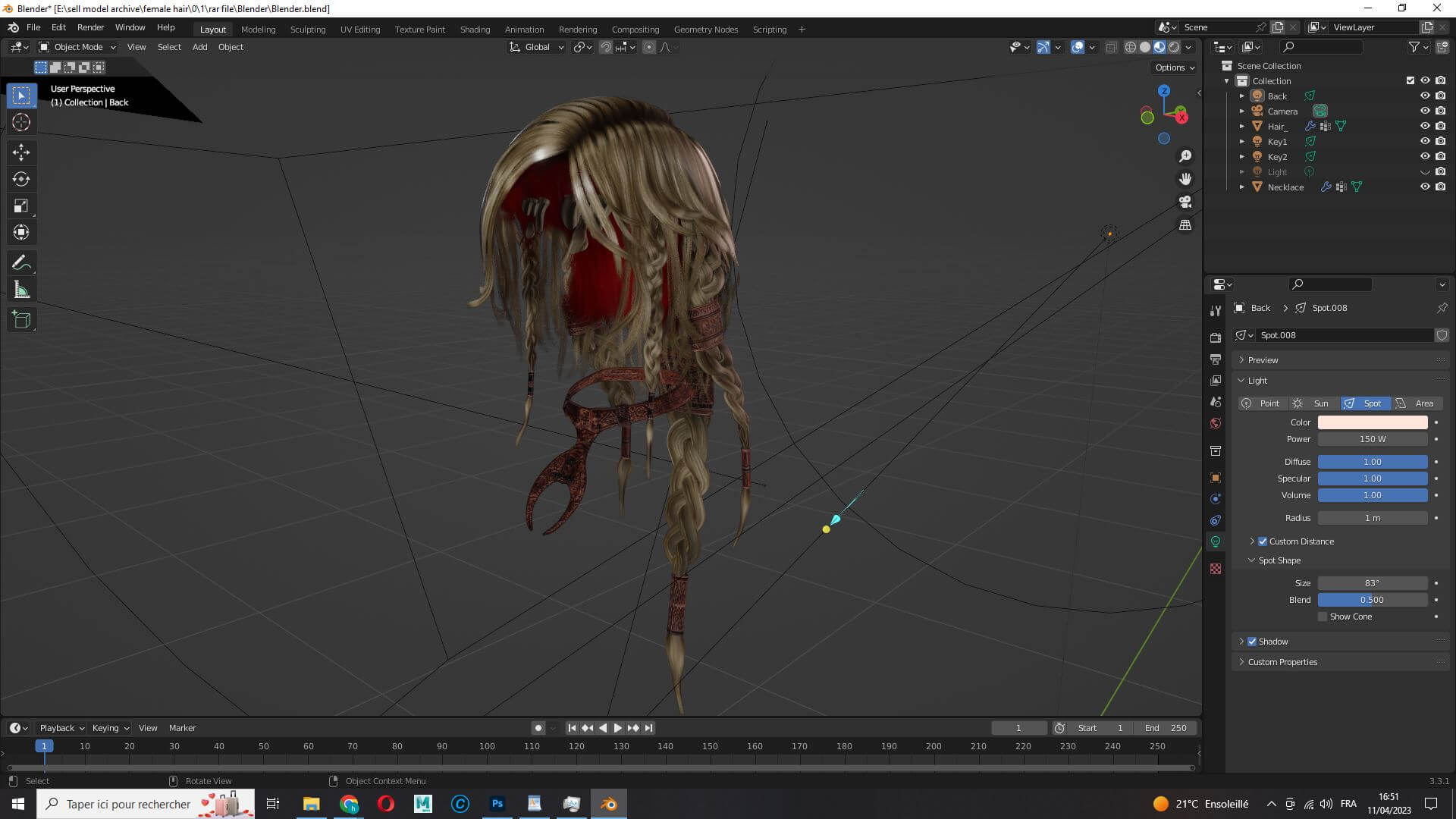 Realistic Hair Braid Realtime Low Poly - 3D Model by khaloui