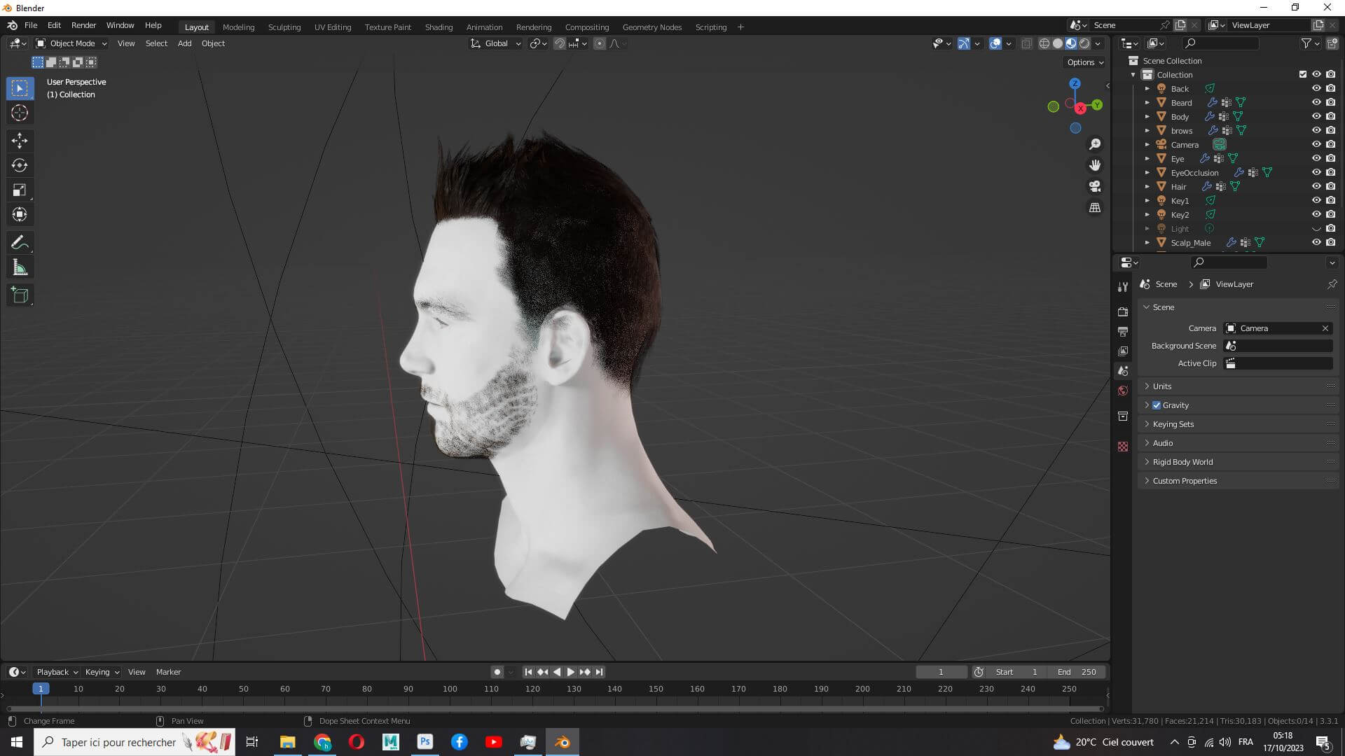 Realistic Hair - Faux Hawk Style 3D Model by khaloui