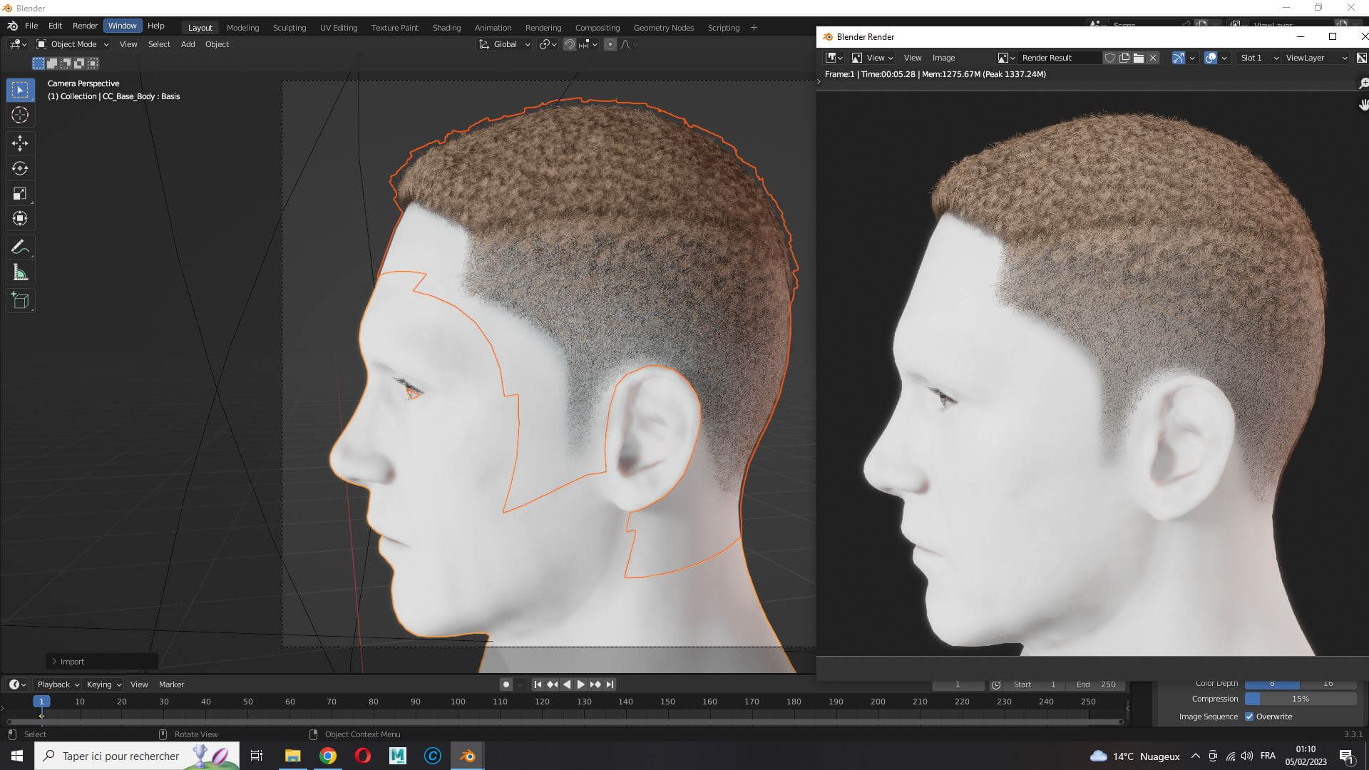 Realistic Hair Male - 3D Model by khaloui