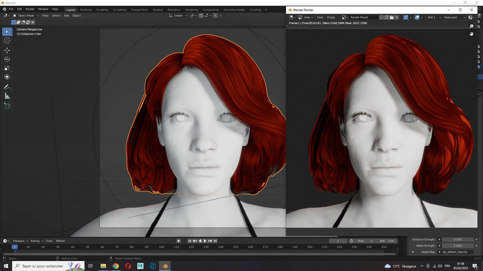 Realistic Female Hair Low Poly - 3D Model by khaloui