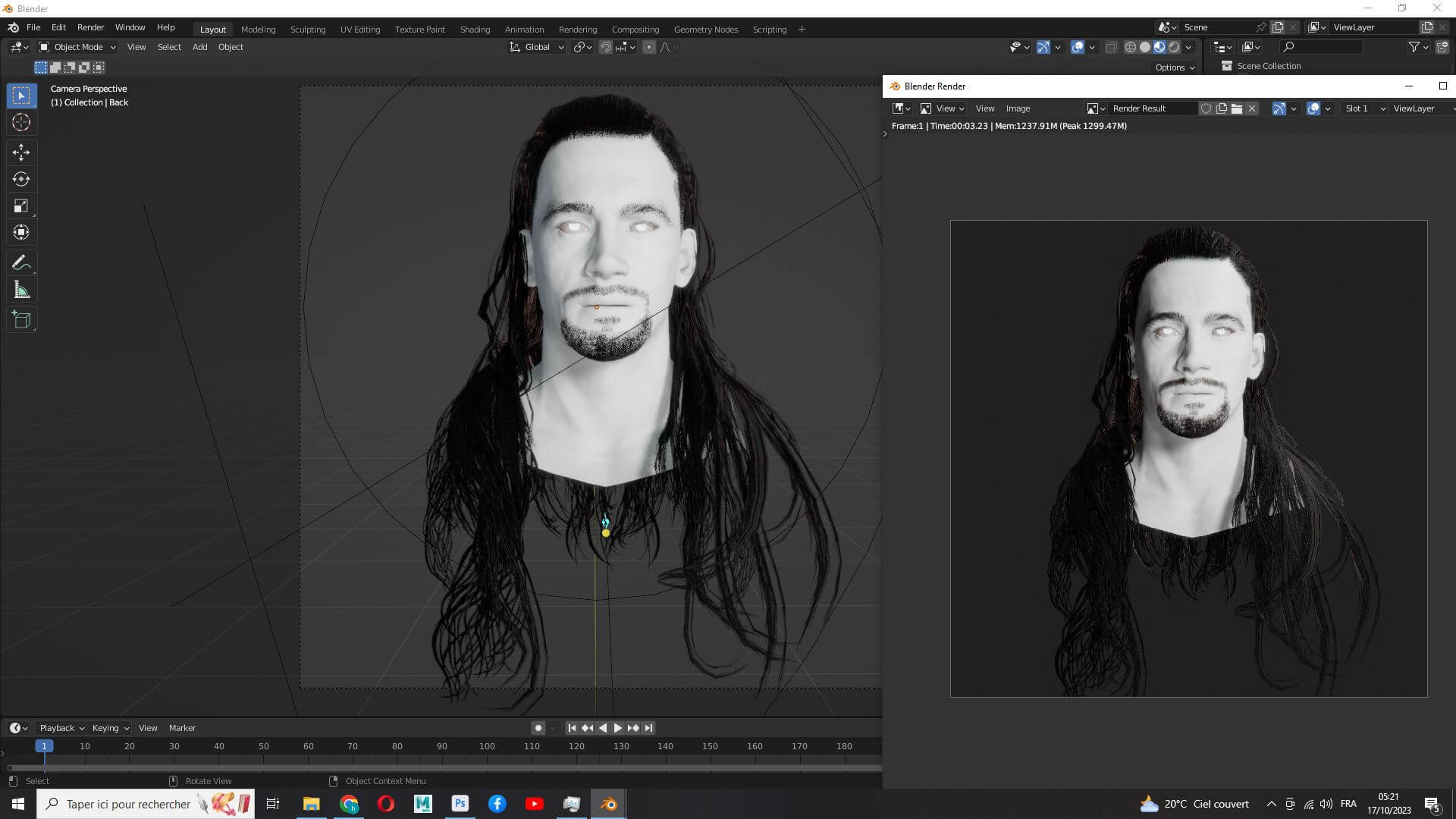Realistic Long Male Hair - 3D Model by khaloui