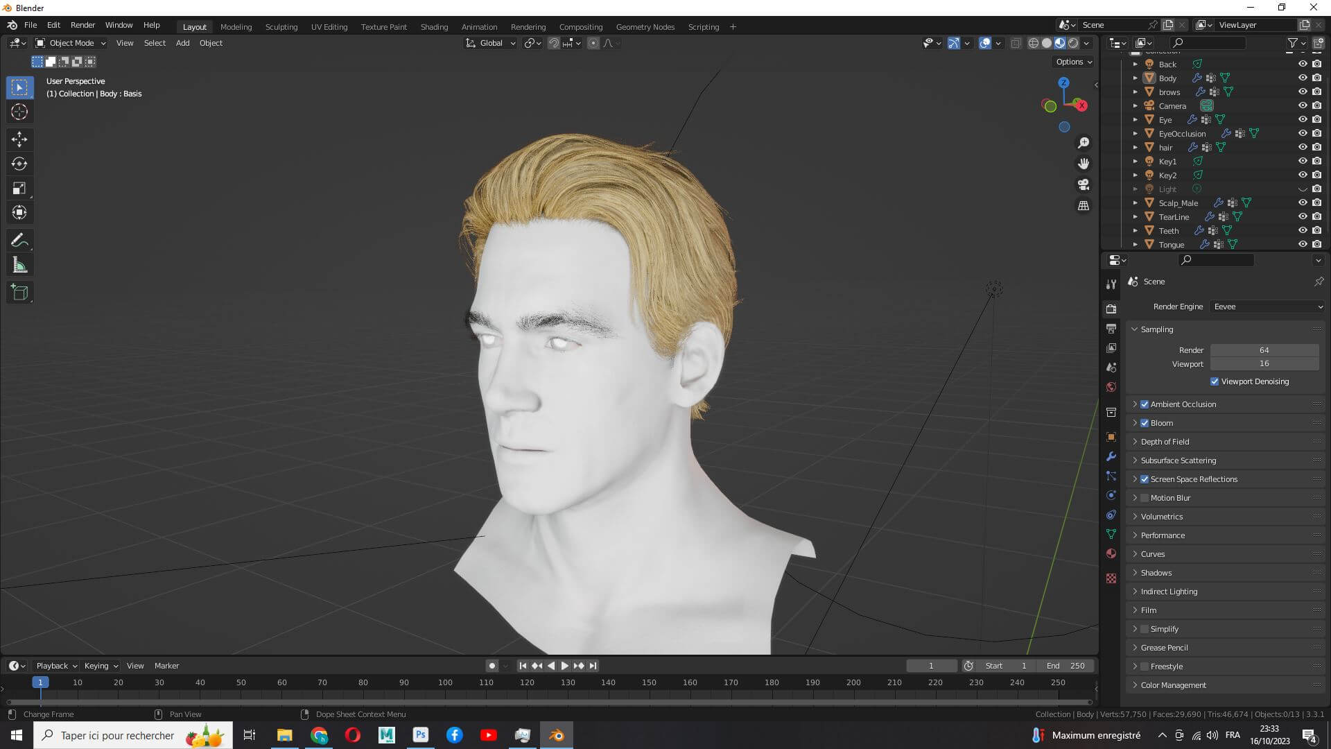 Realistic Long Male Hair - 3D Model by khaloui