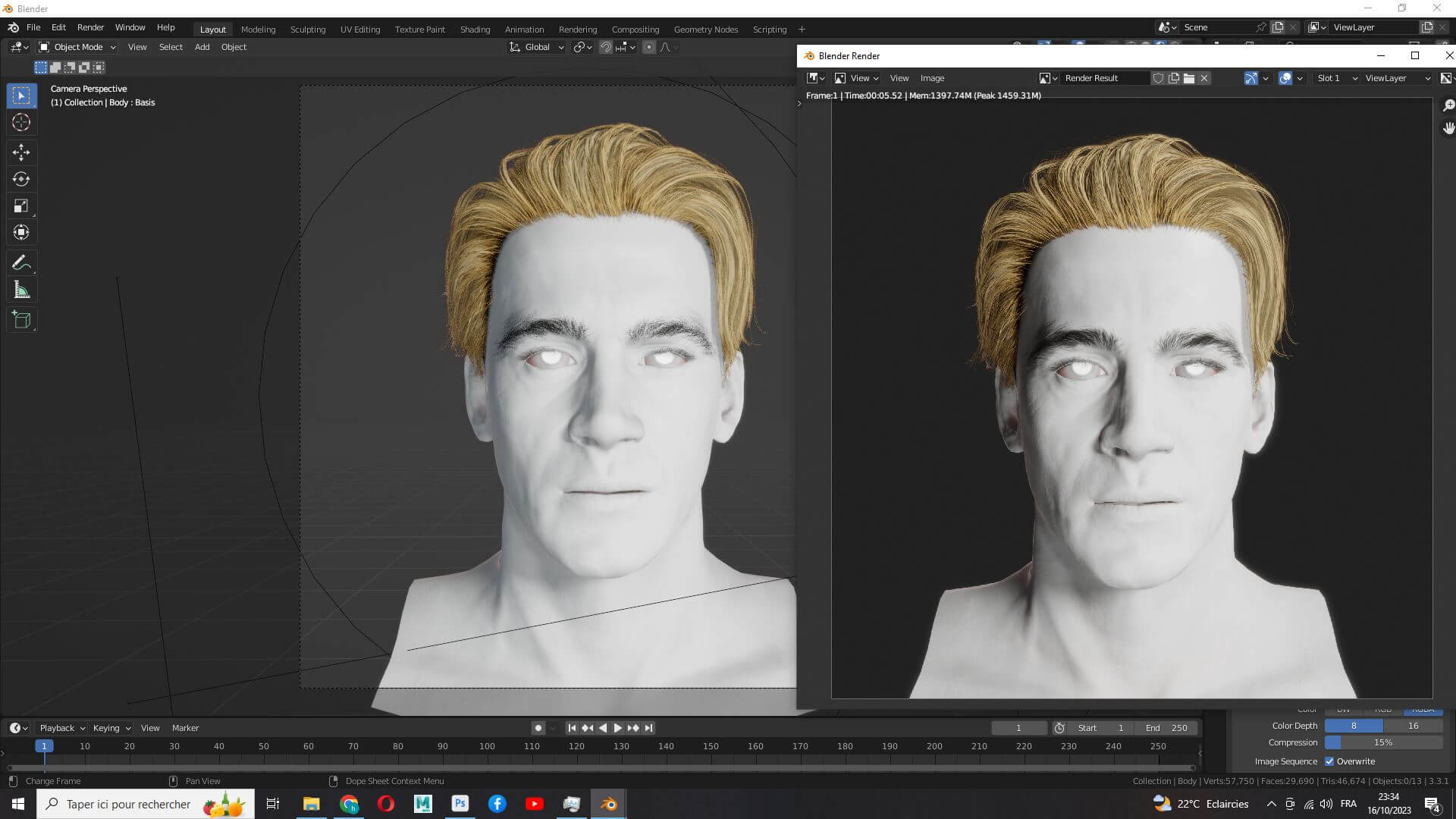 Realistic Long Male Hair - 3D Model by khaloui