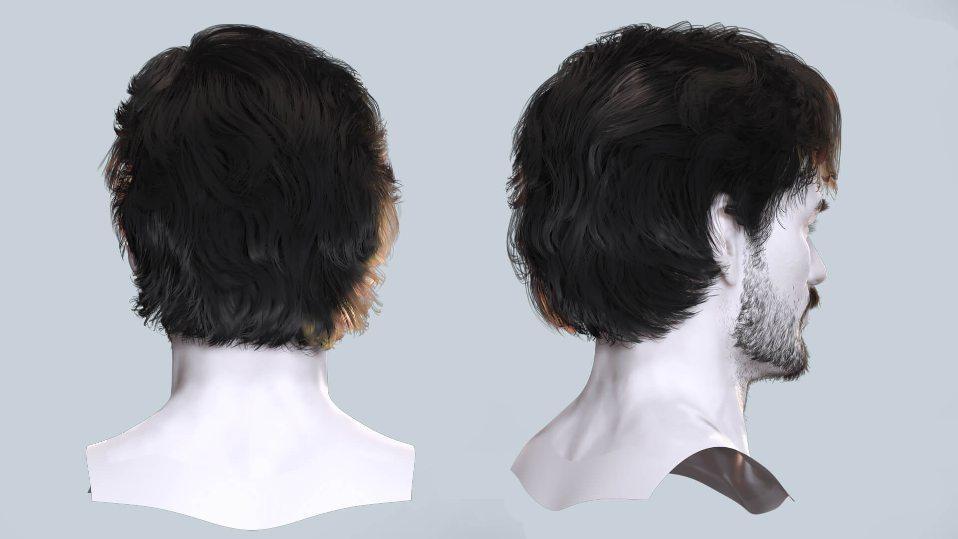 Realistic Male Hair and Beard - Game-Ready 3D Model by khaloui