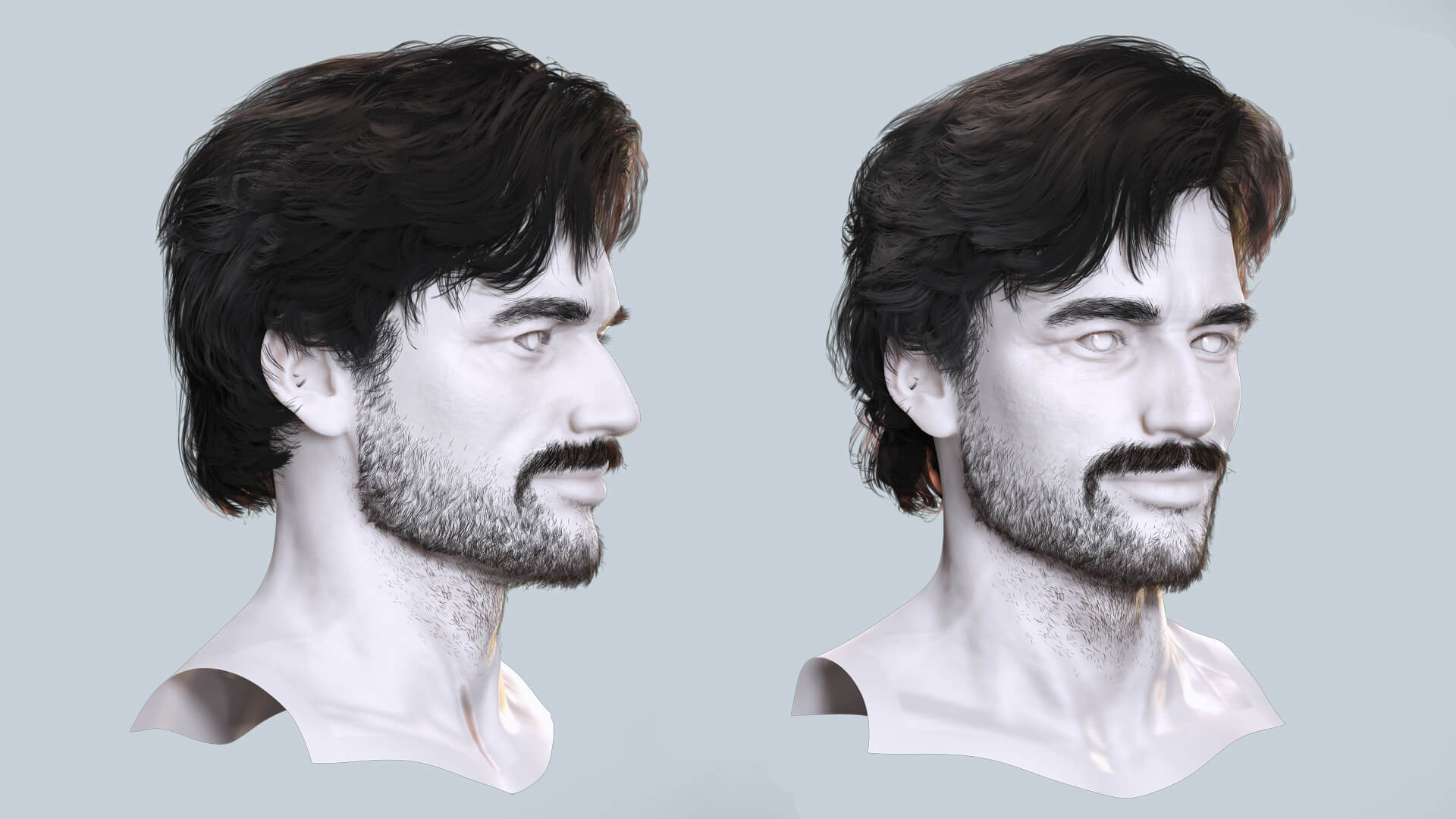 Realistic Male Hair and Beard - Game-Ready 3D Model by khaloui