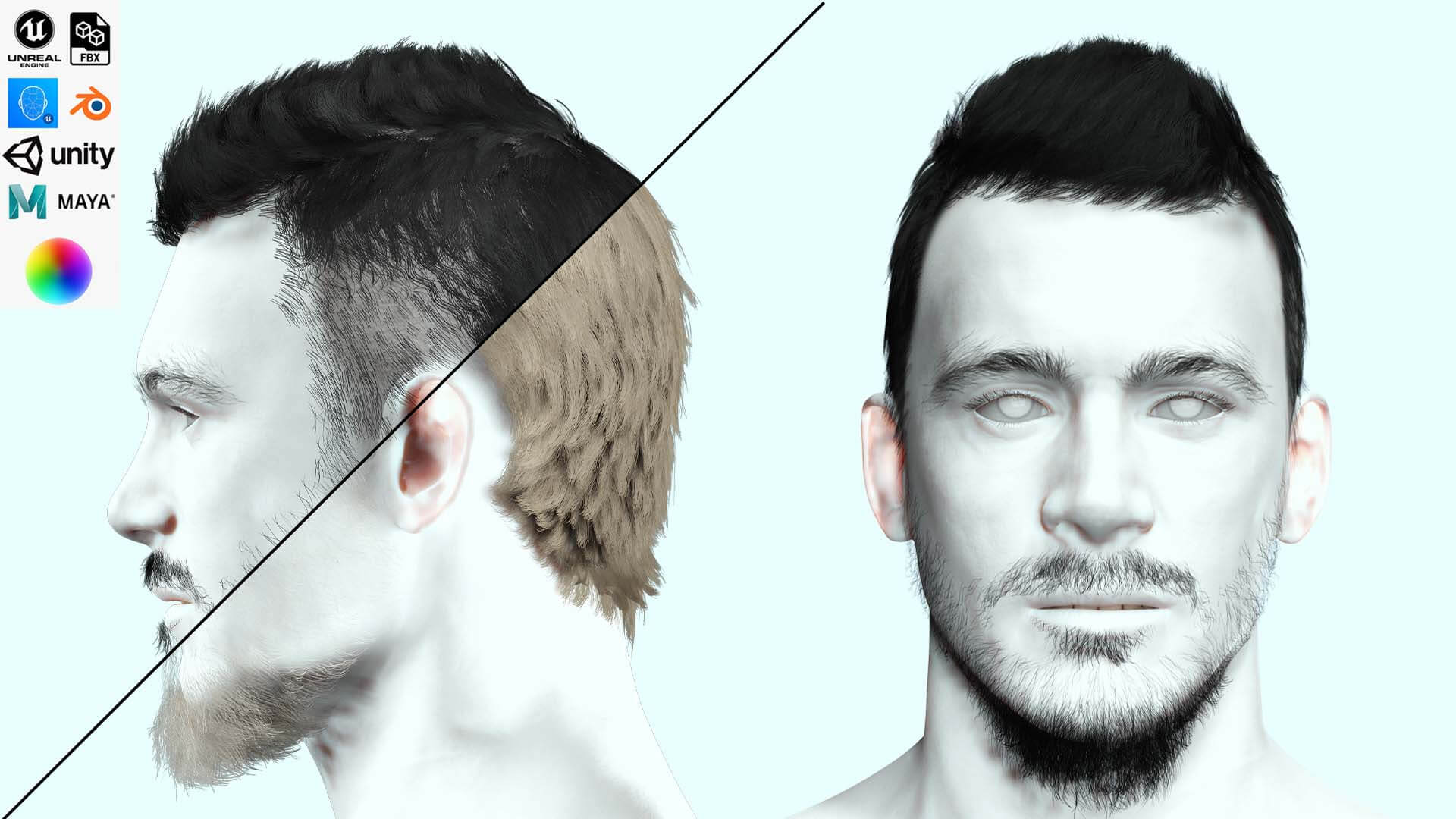 Realistic Male Hair - Faux Hawk 3D Model by khaloui