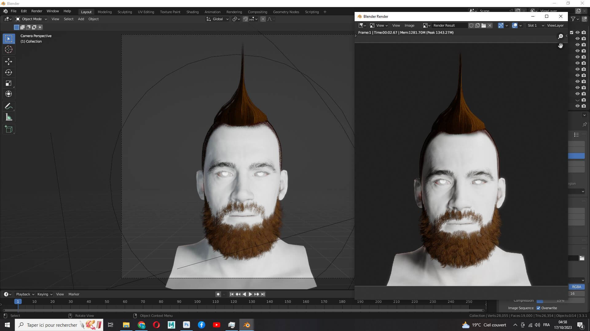 Realistic Male Hair - Hawk 3D Model by khaloui