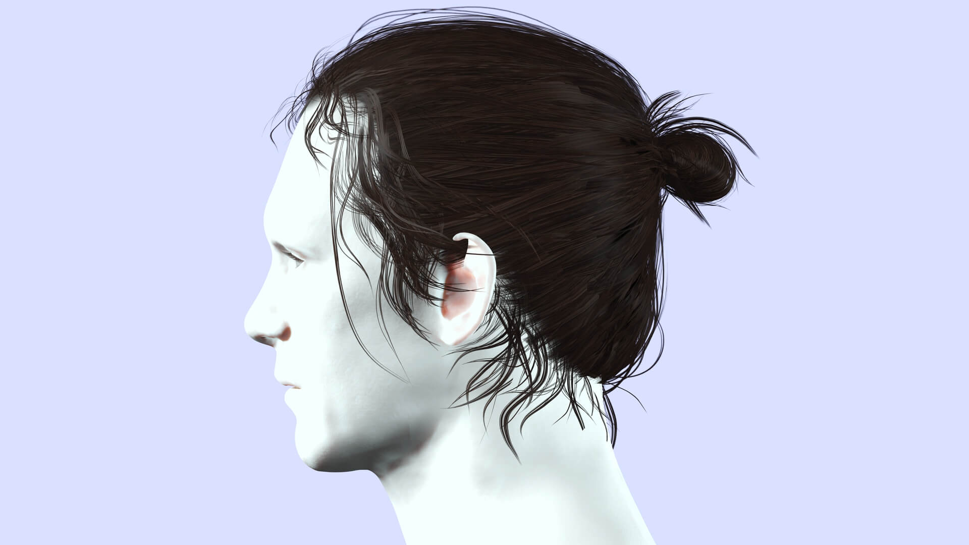 Male Hair - Man Bun 3D Model by khaloui