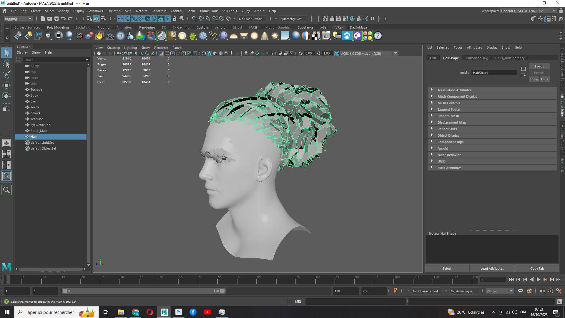 Realistic Male Hair - Ponytail Dread 3D Model by khaloui