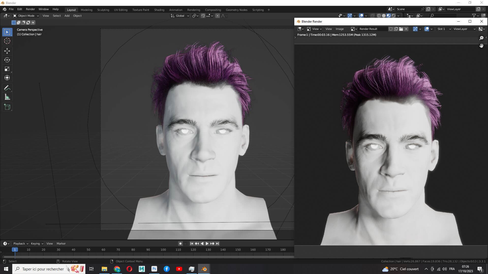 Realistic Male Hair - Slicked Back Style 3D Model by khaloui